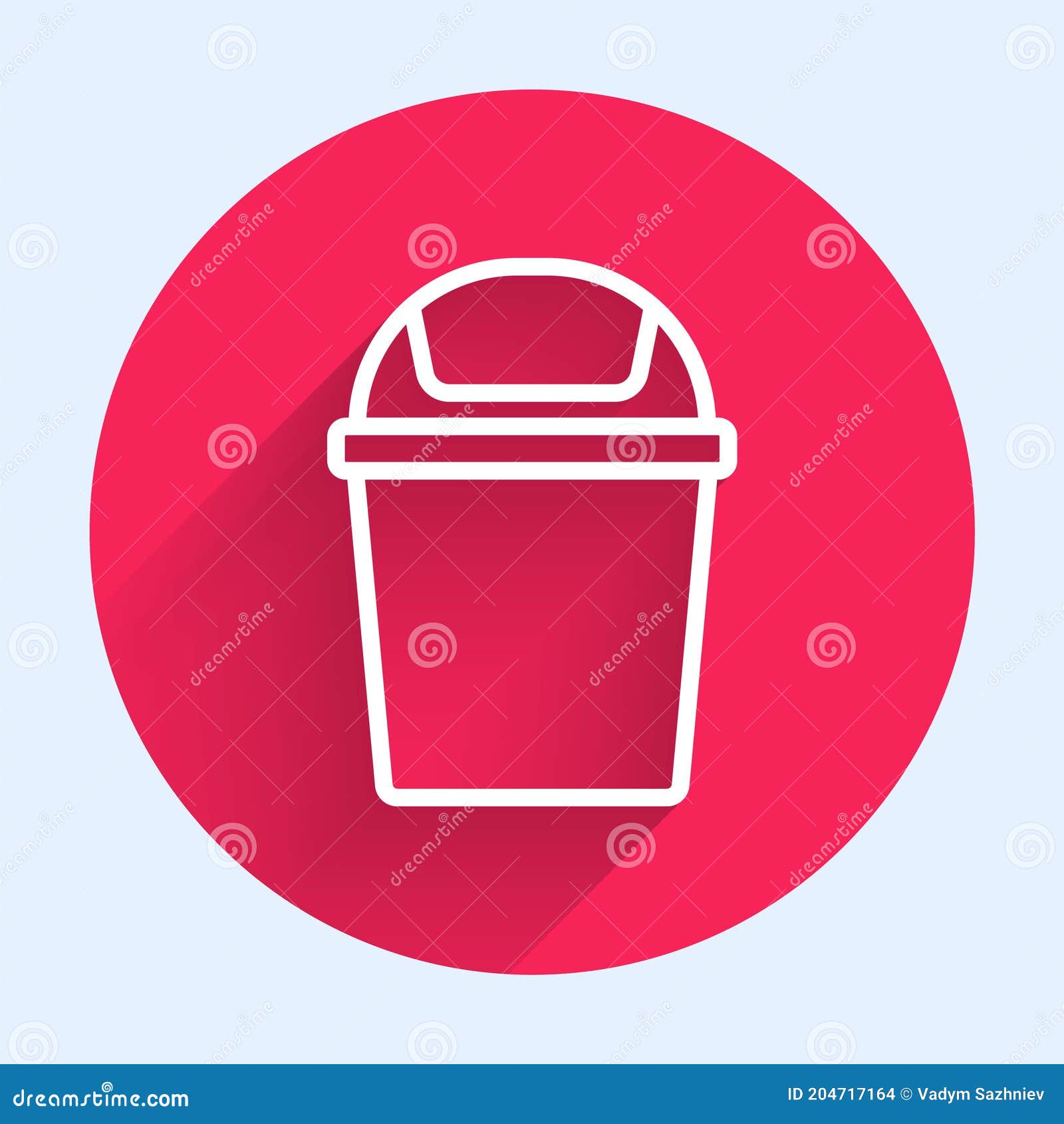 White Line Trash Can Icon Isolated with Long Shadow. Garbage Bin Sign ...