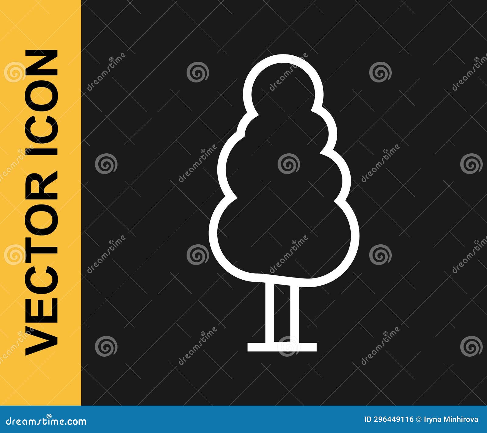 White Line Tree Icon Isolated on Black Background. Forest Symbol Stock ...