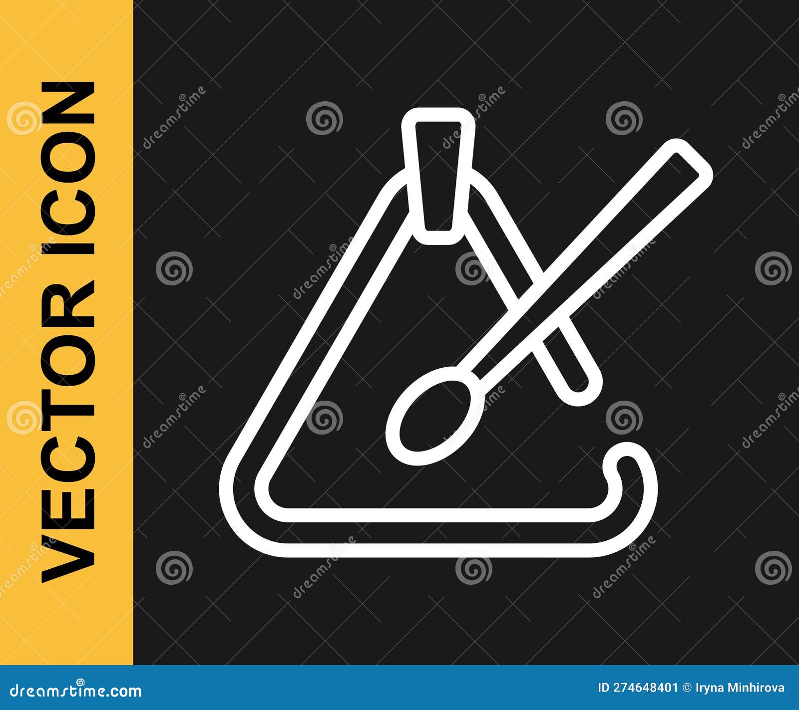 White Line Triangle Musical Instrument Icon Isolated on Black ...