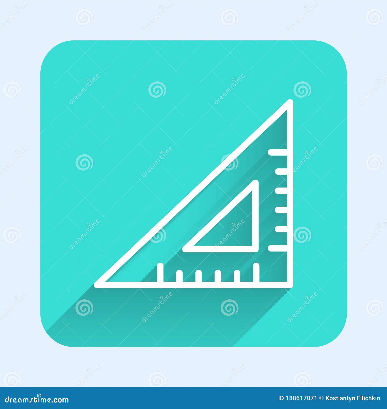 White Line Triangular Ruler Icon Isolated with Long Shadow ...