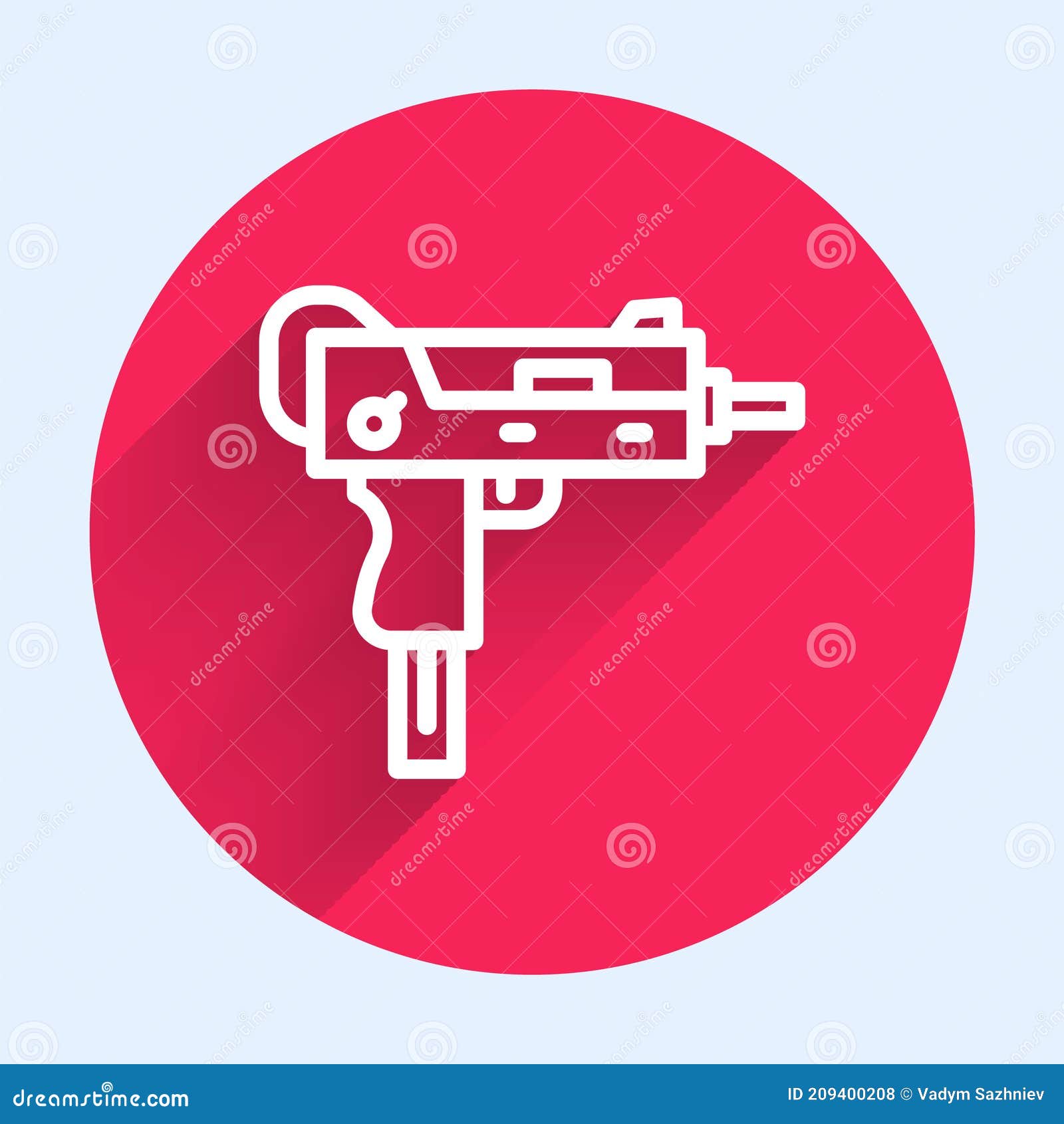 White Line UZI Submachine Gun Icon Isolated with Long Shadow. Automatic ...