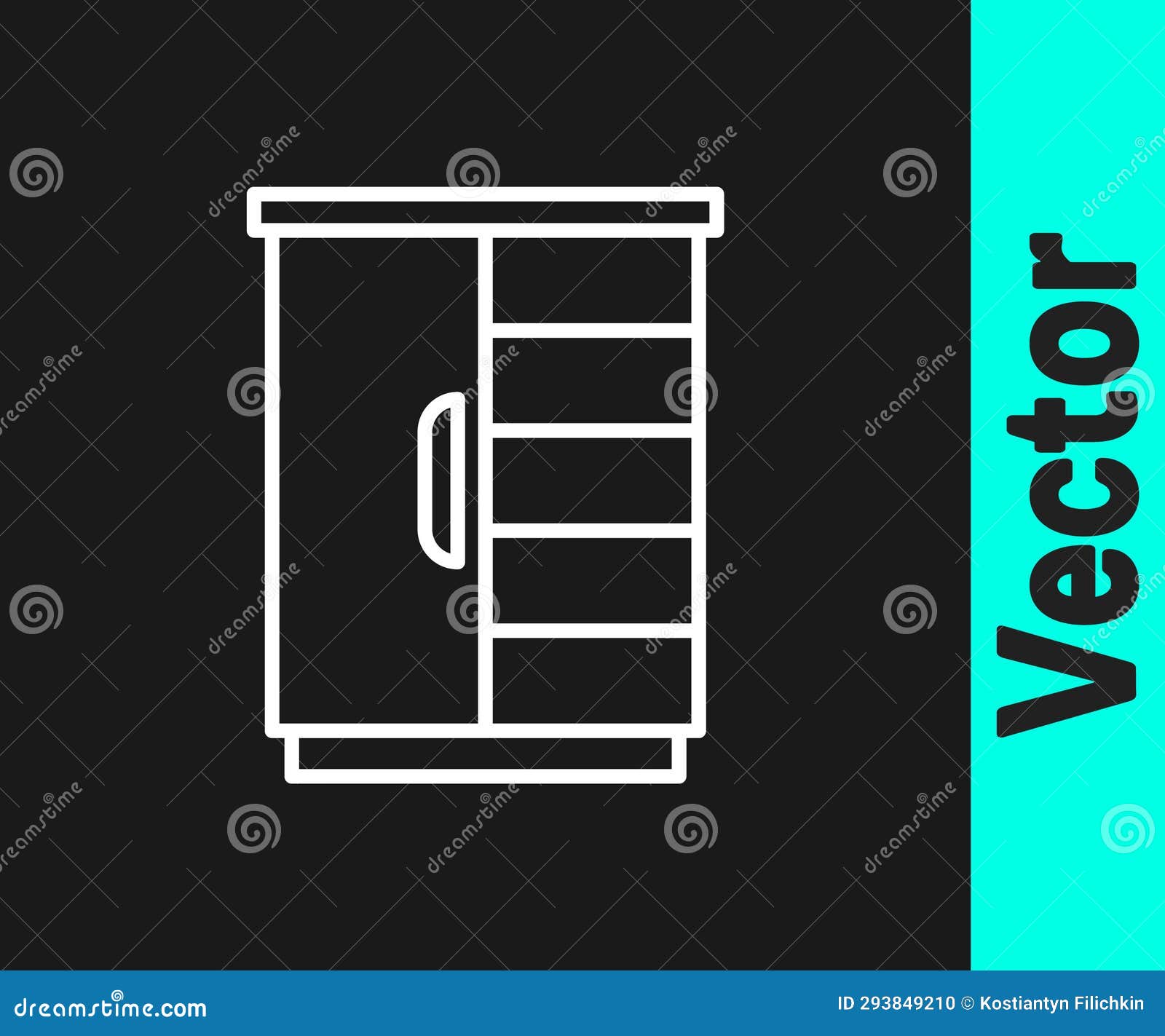 White Line Wardrobe Icon Isolated On Black Background. Cupboard Sign ...