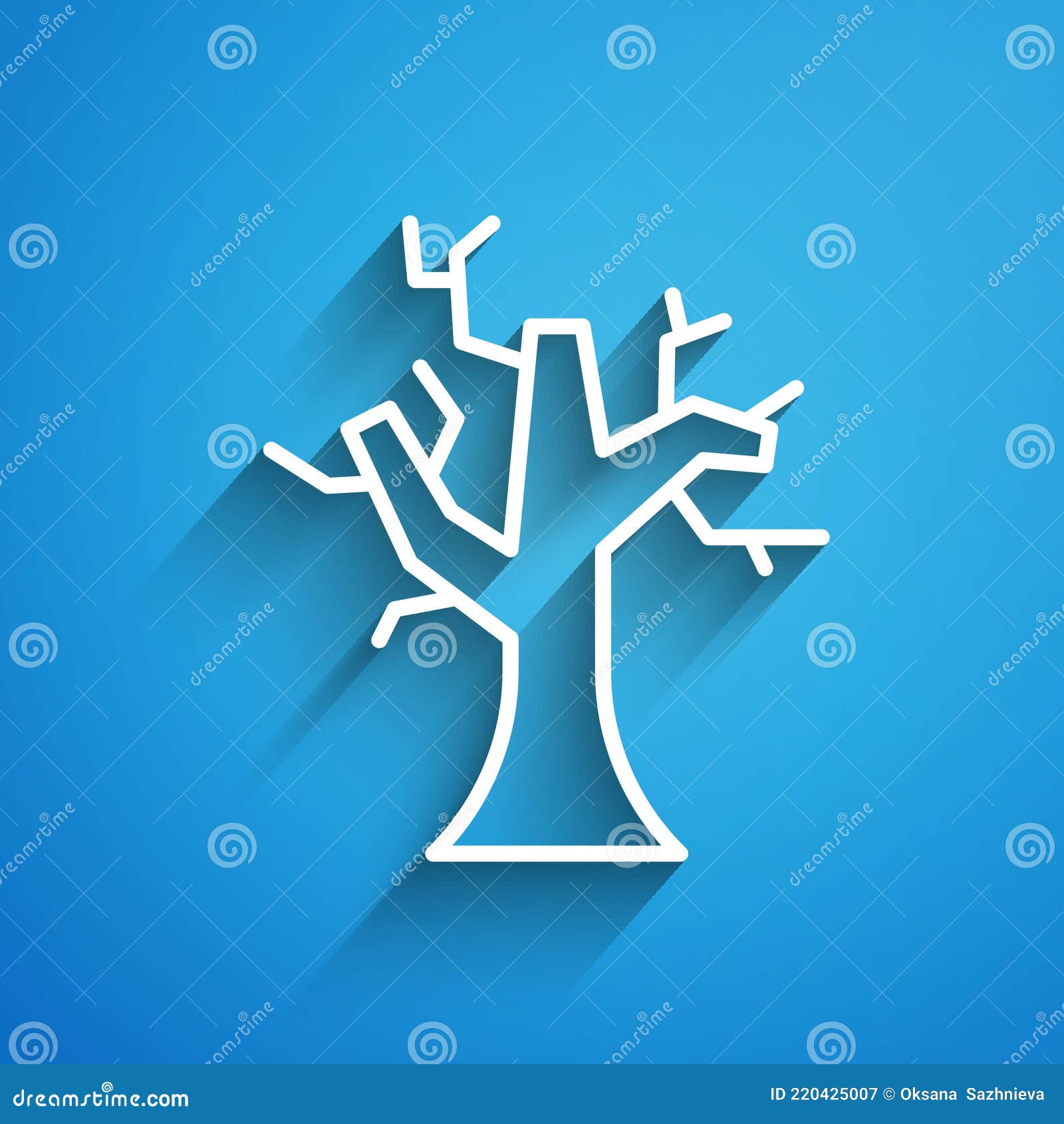 White Line Withered Tree Icon Isolated on Blue Background. Bare Tree ...