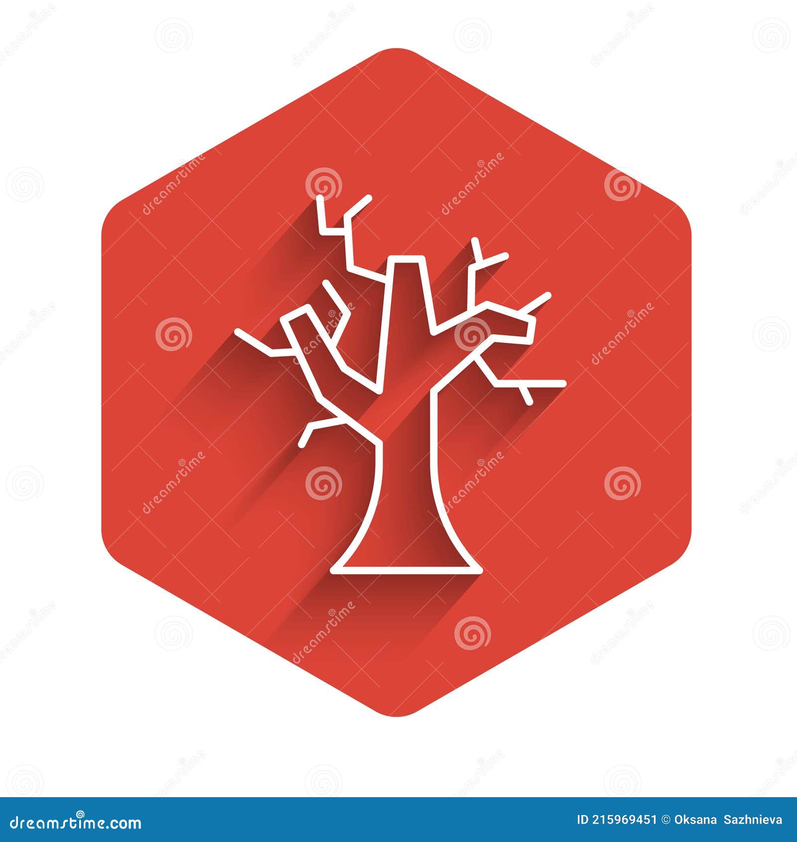 White Line Withered Tree Icon Isolated with Long Shadow. Bare Tree ...