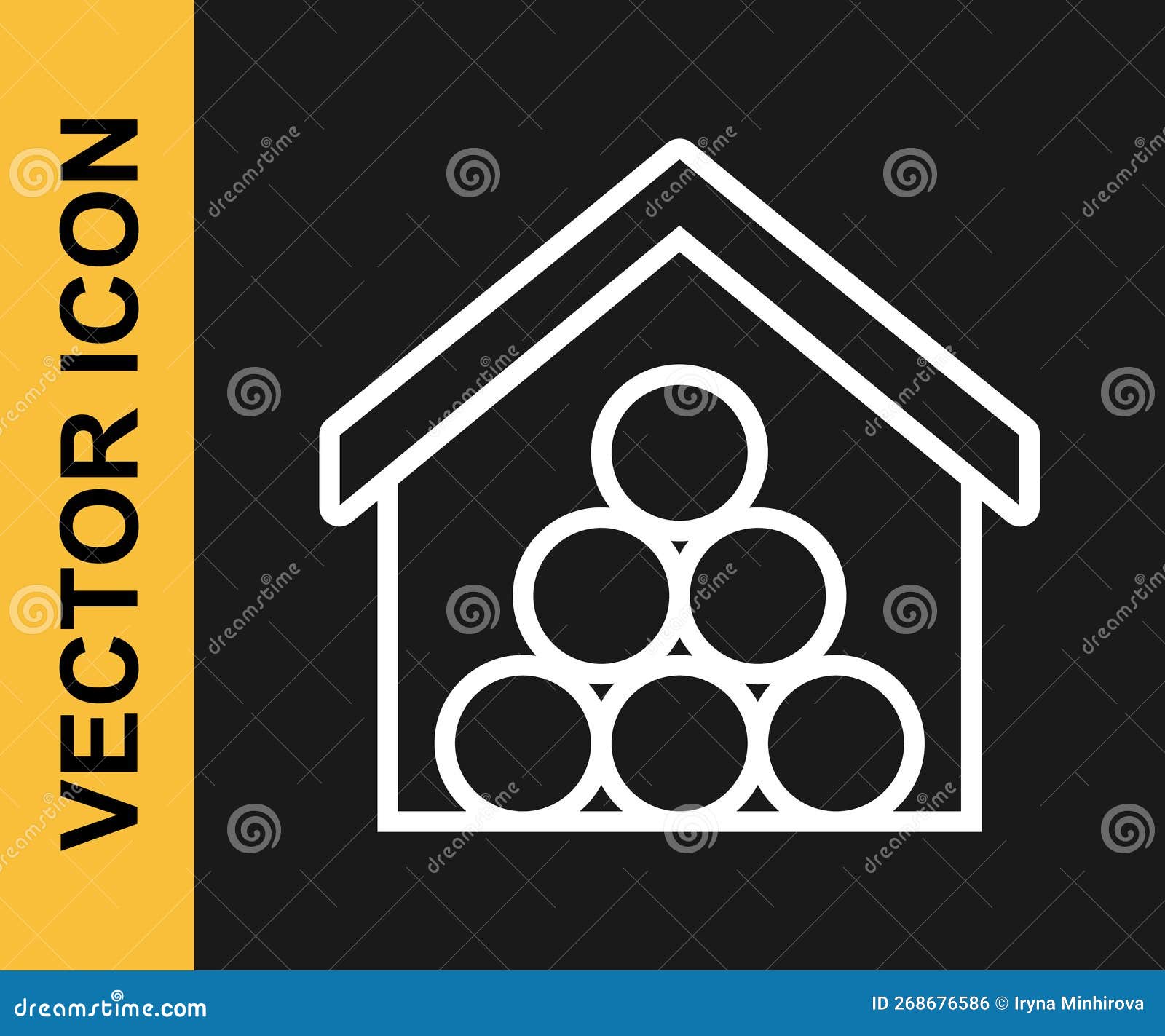 White Line Wooden Logs Icon Isolated on Black Background. Stack of ...