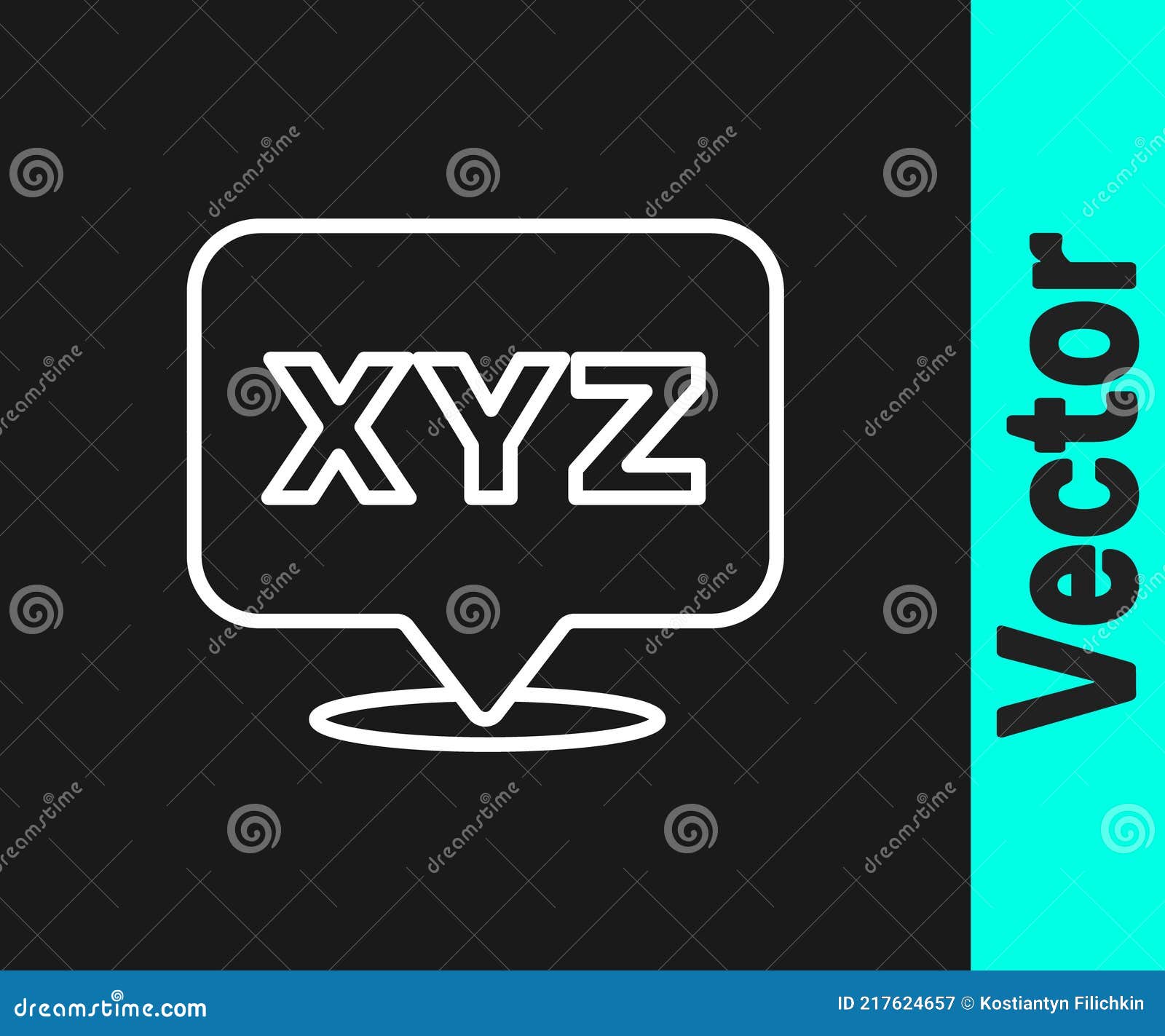White Line XYZ Coordinate System Icon Isolated on Black Background. XYZ ...