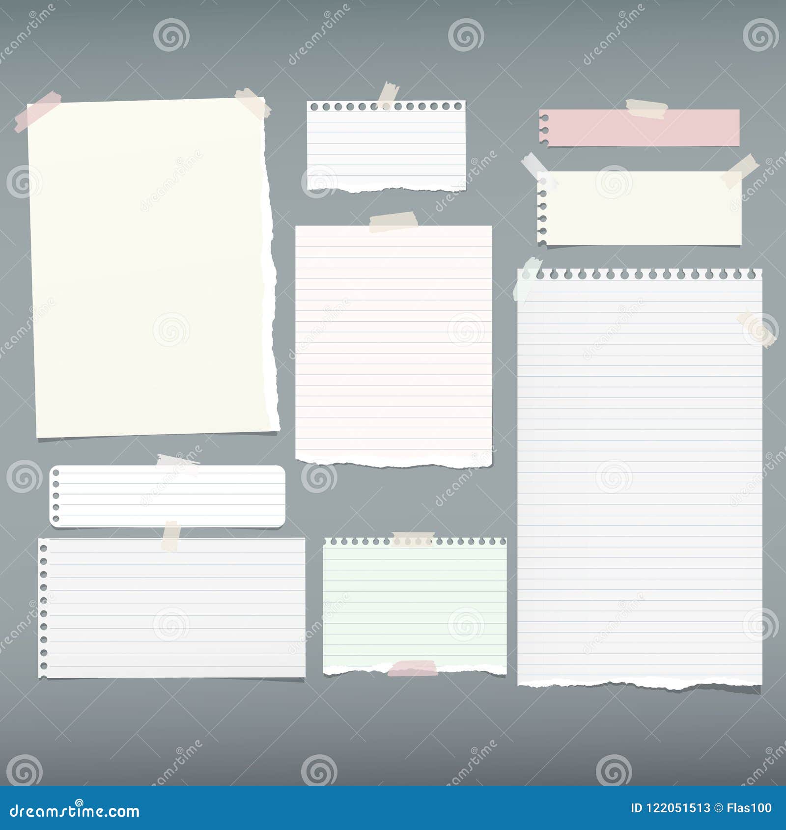 White Lined Note, Notebook Paper Pieces with Torn Edges Stuck on Gray ...