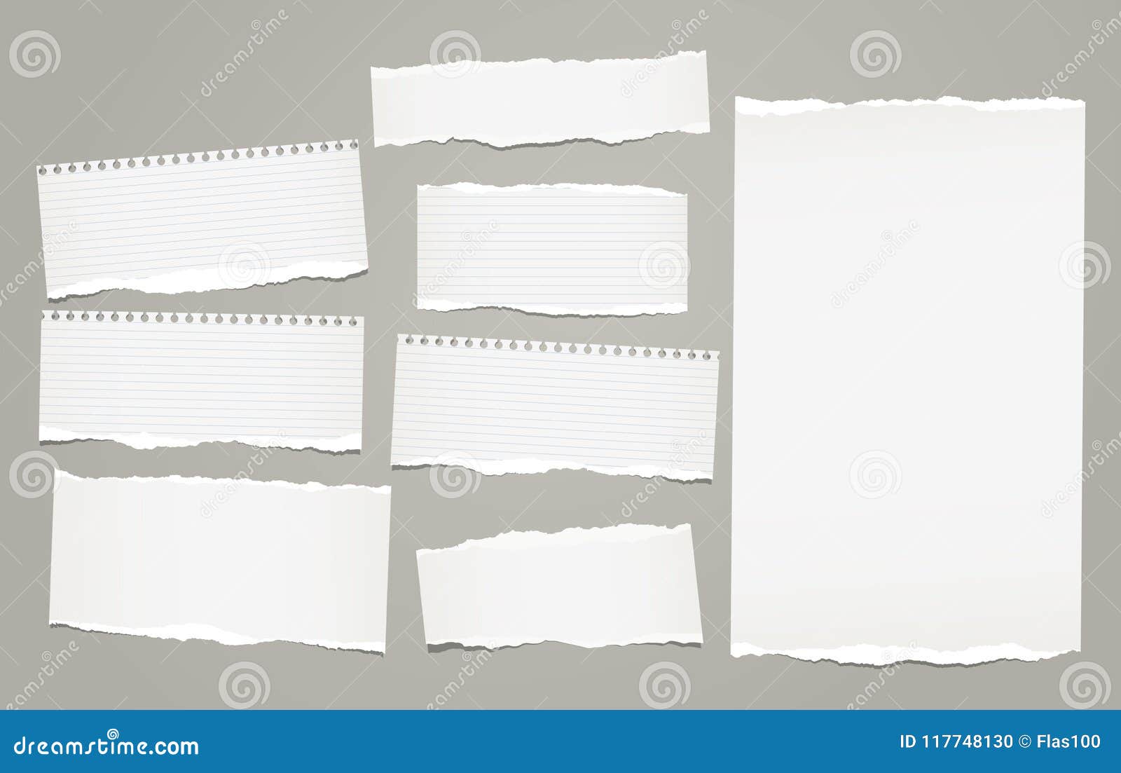 White Lined Torn Note, Notebook Paper Pieces for Text Stuck on Gray ...