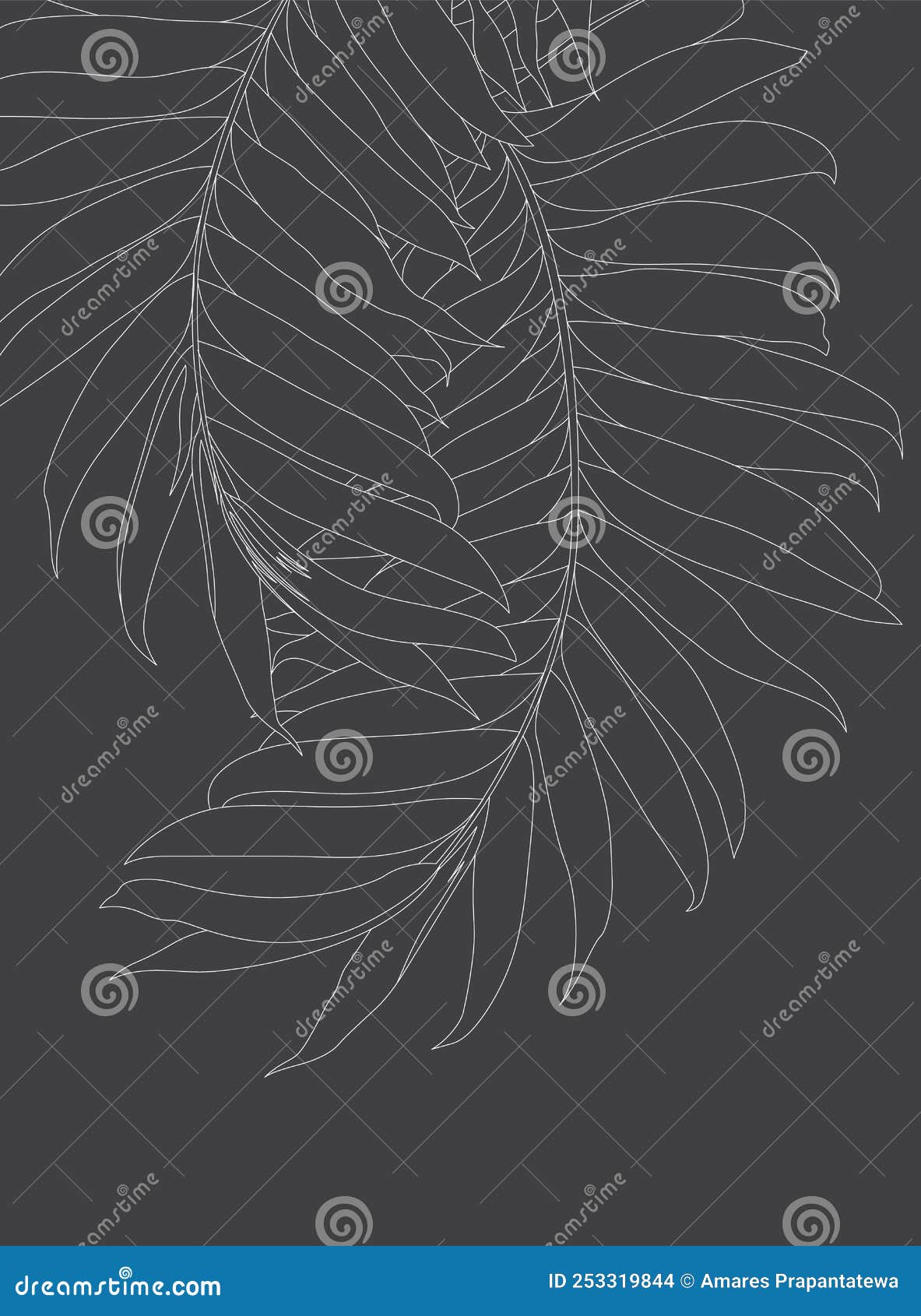 White Lines Pattern of Tropical Leaves Pattern Style on Dark Gray ...