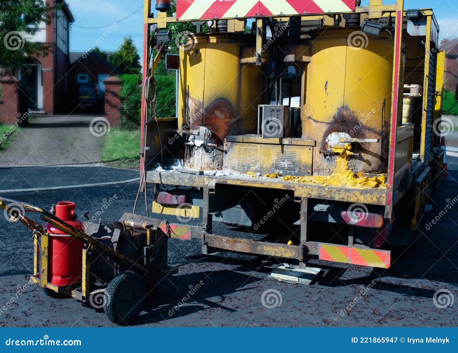 White Lining Machine Preparing Road Paint by Heating To High ...