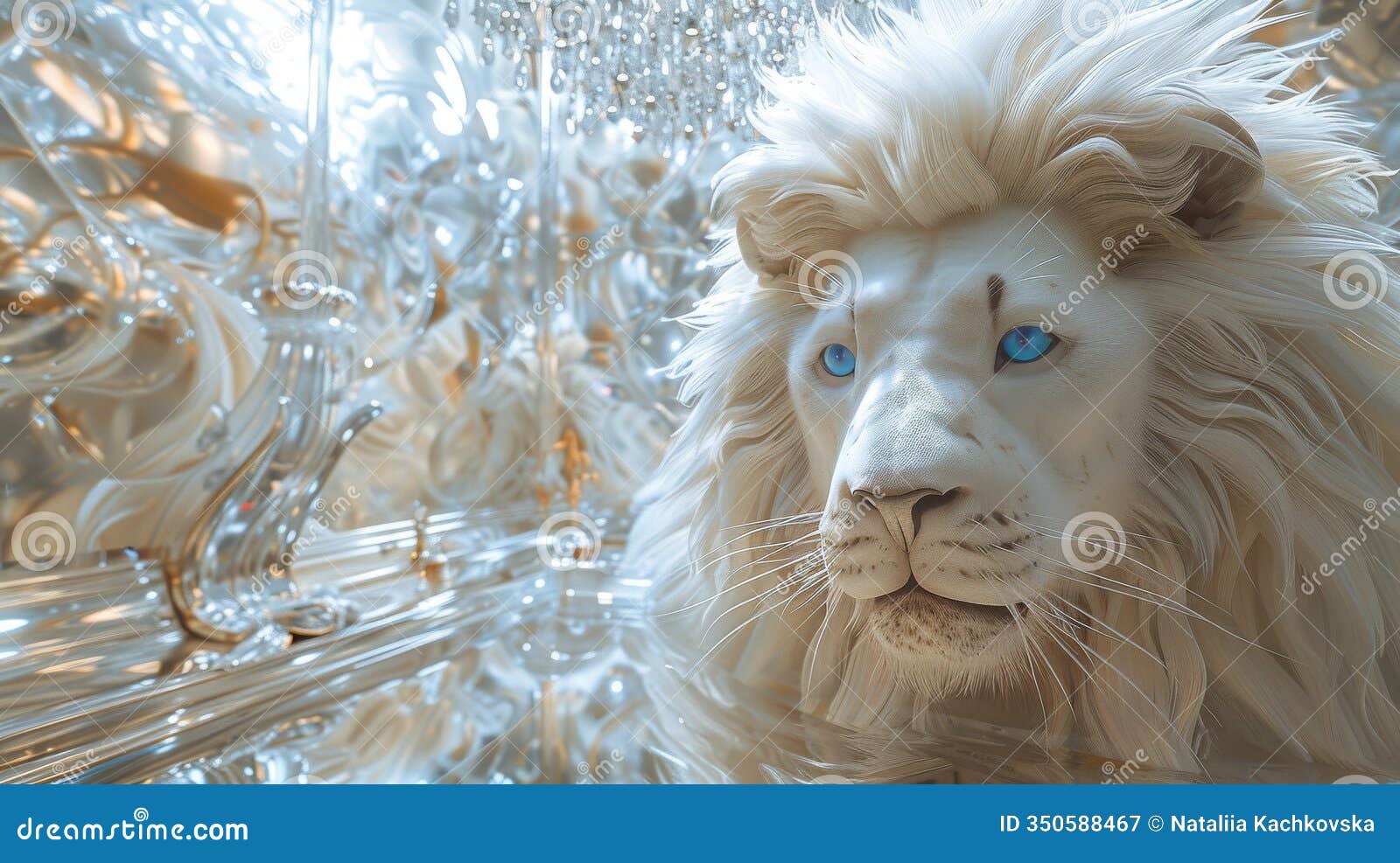 White Lion with Blue Eyes Inside Fantasy Castle Stock Illustration ...