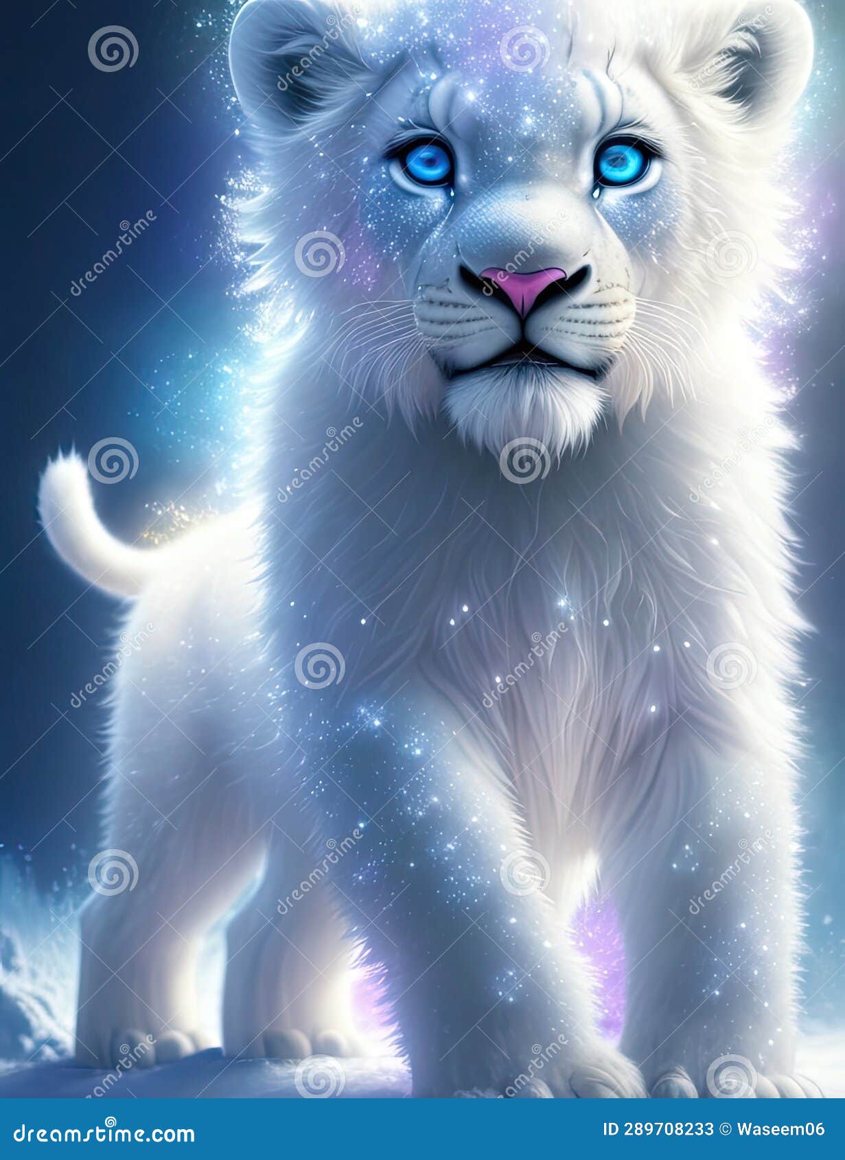 White Lion with Blue Starry Lights Stock Illustration - Illustration of ...
