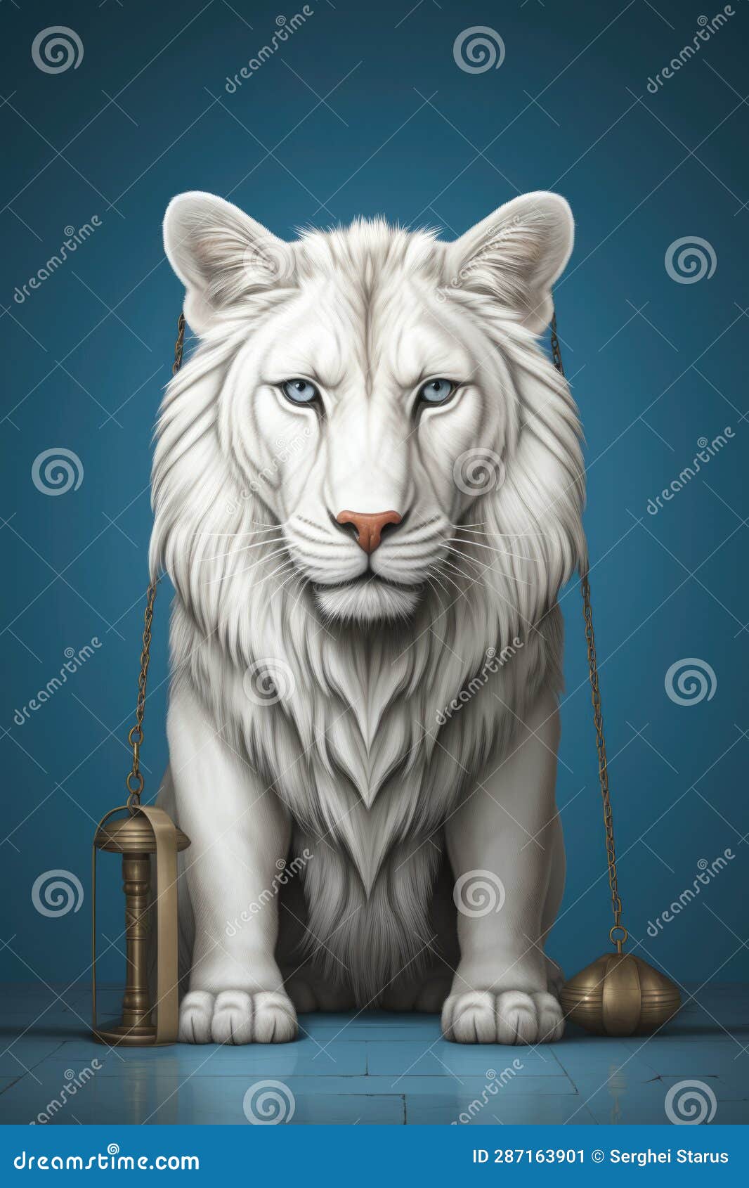 A White Lion with a Chain and a Bell. Generative AI Image. Stock ...