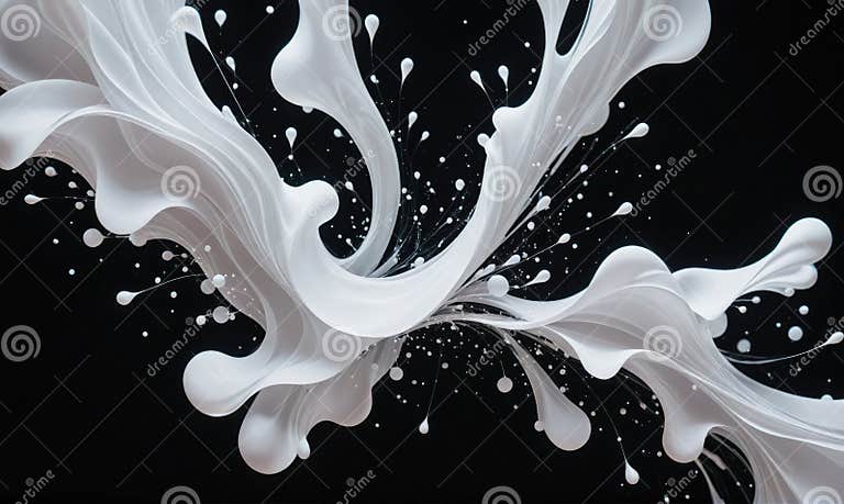 A White Liquid Splashes and Swirls Against a Black Background, Creating ...