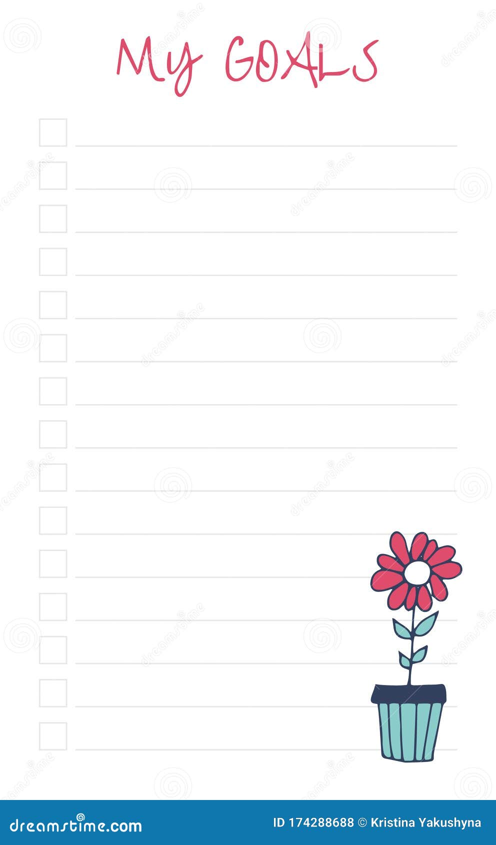White List My Goals with Cute Flower in a Pot Stock Illustration ...