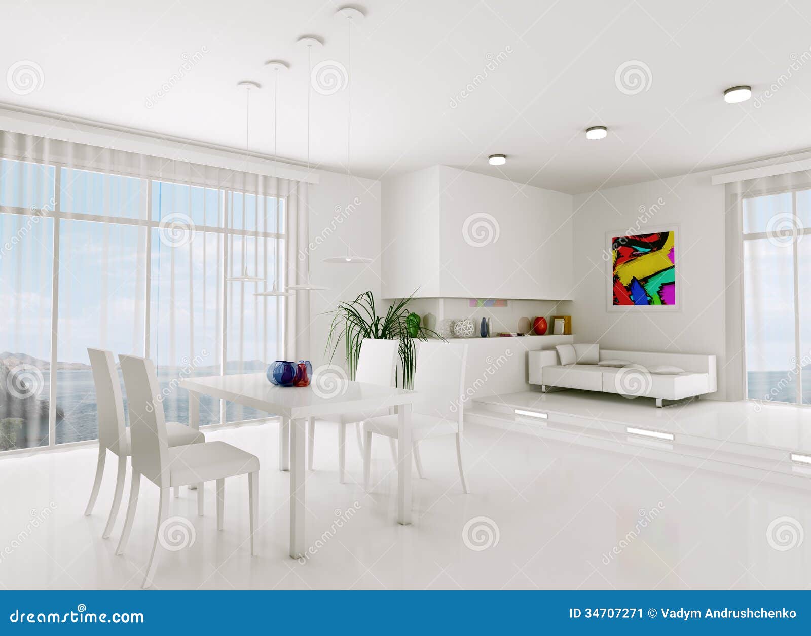 White Living Room 3d Render Stock Illustration - Illustration of chair ...