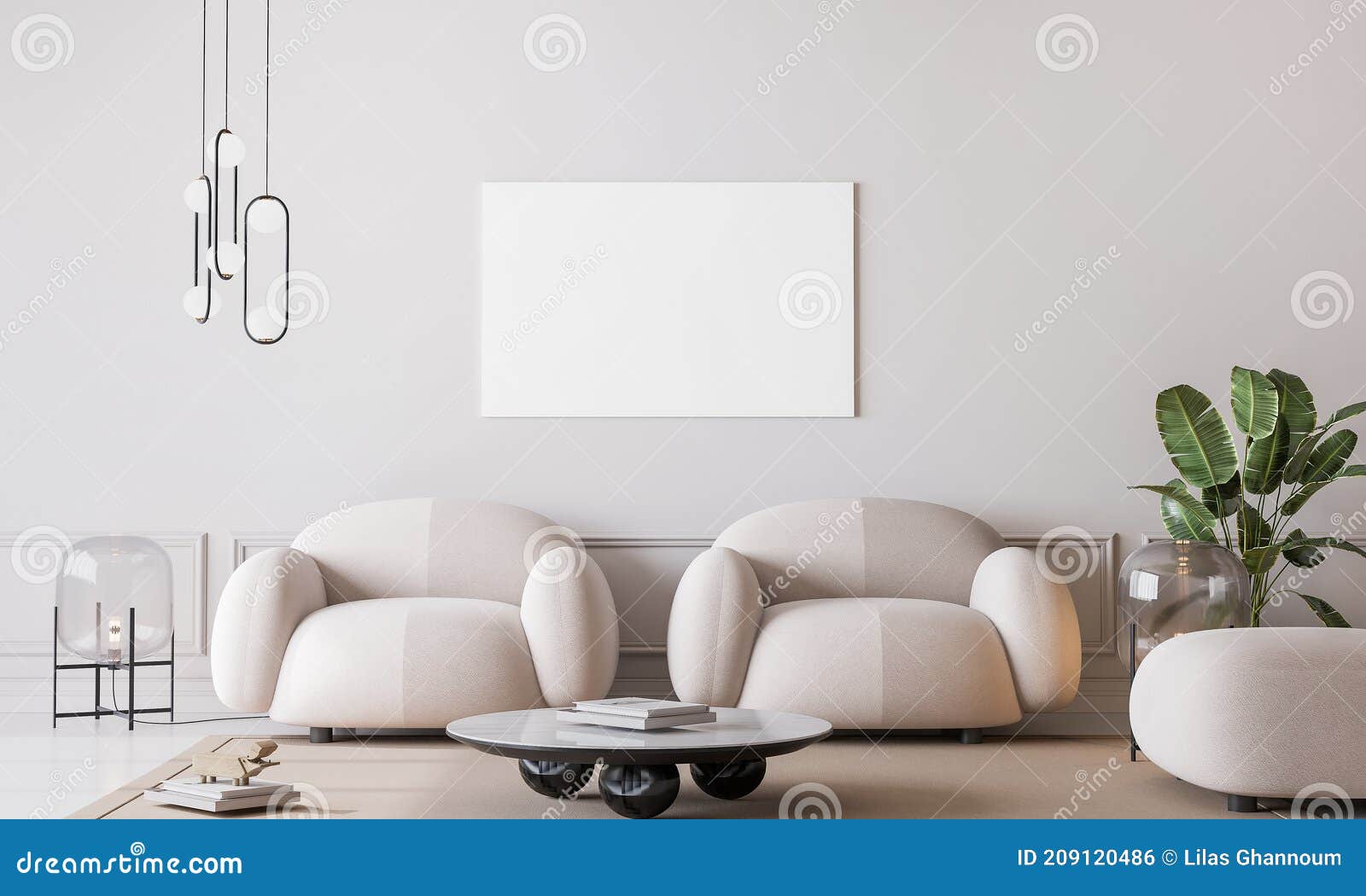 White Living Room in Modern Design, Minimal Clear Space on Empty Bright ...