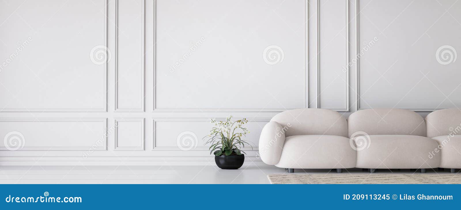 White Living Room in Modern Design Minimal Clear Space on Empty Classic ...