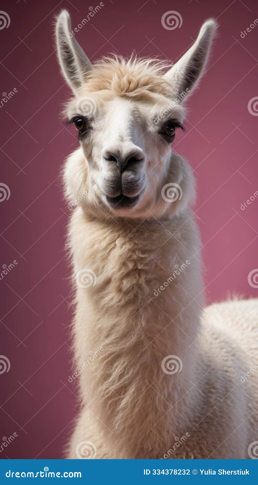 White Llama Standing in Front of Pink Background. Stock Photo - Image ...