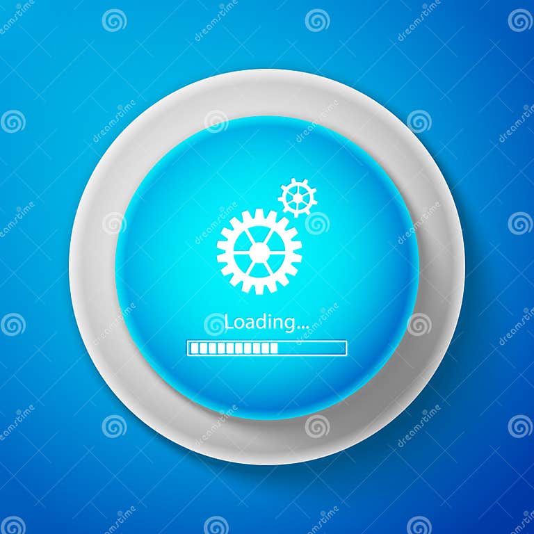 White Loading and Gear Icon Isolated on Blue Background. Progress Bar ...