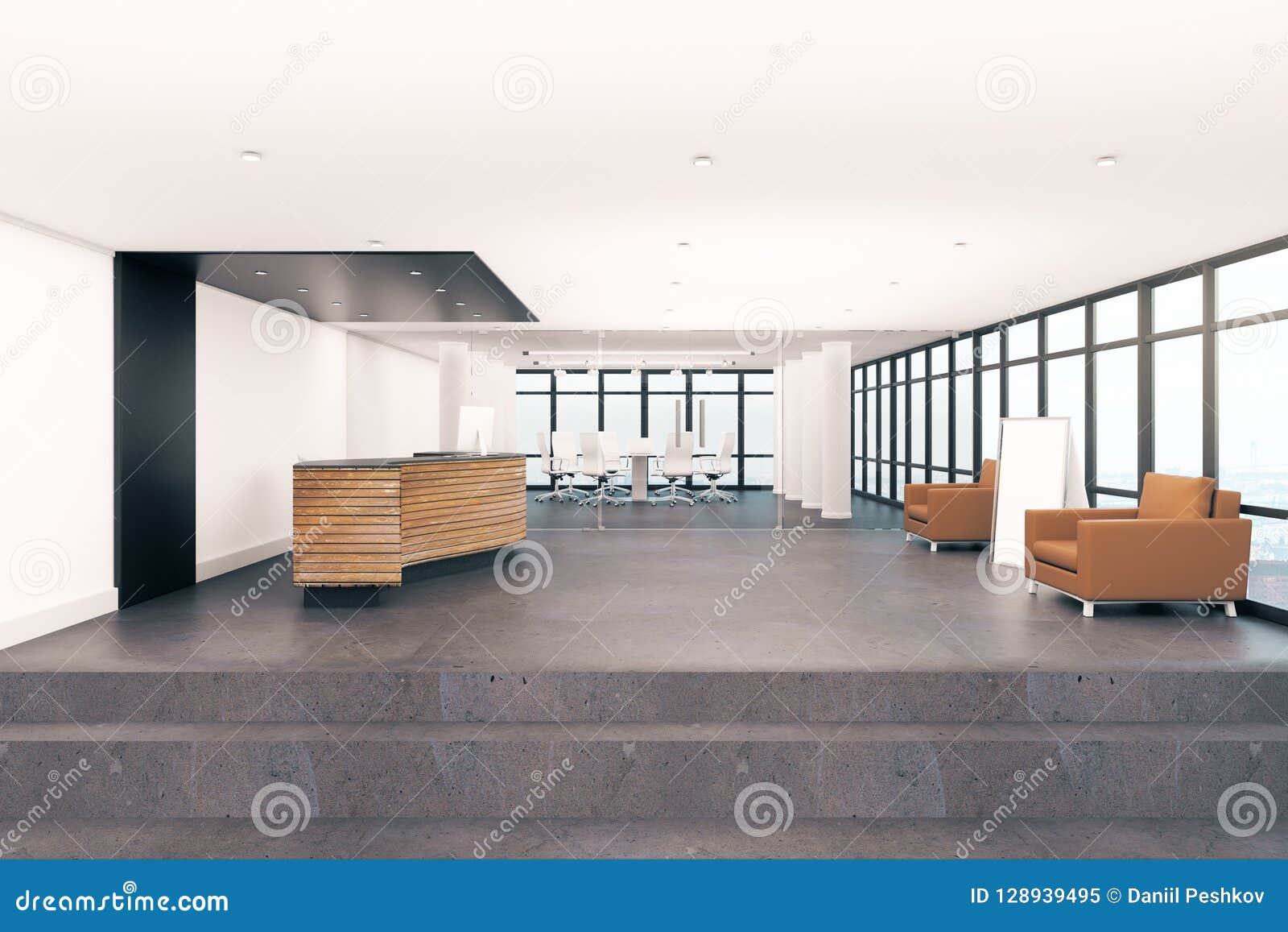 White lobby interior stock illustration. Illustration of furniture ...
