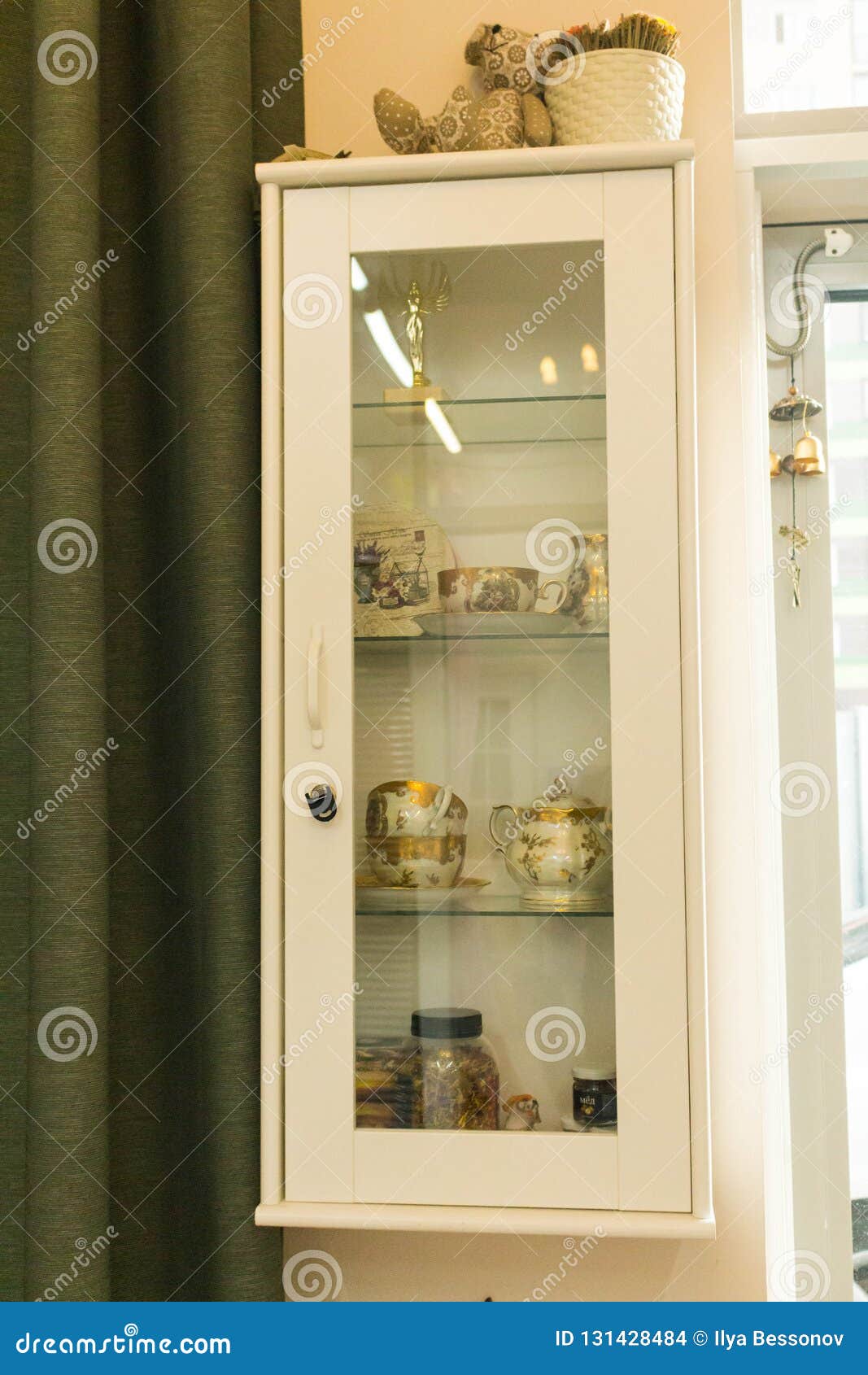 White Locker with Glass Door Stock Photo - Image of antique, brown ...