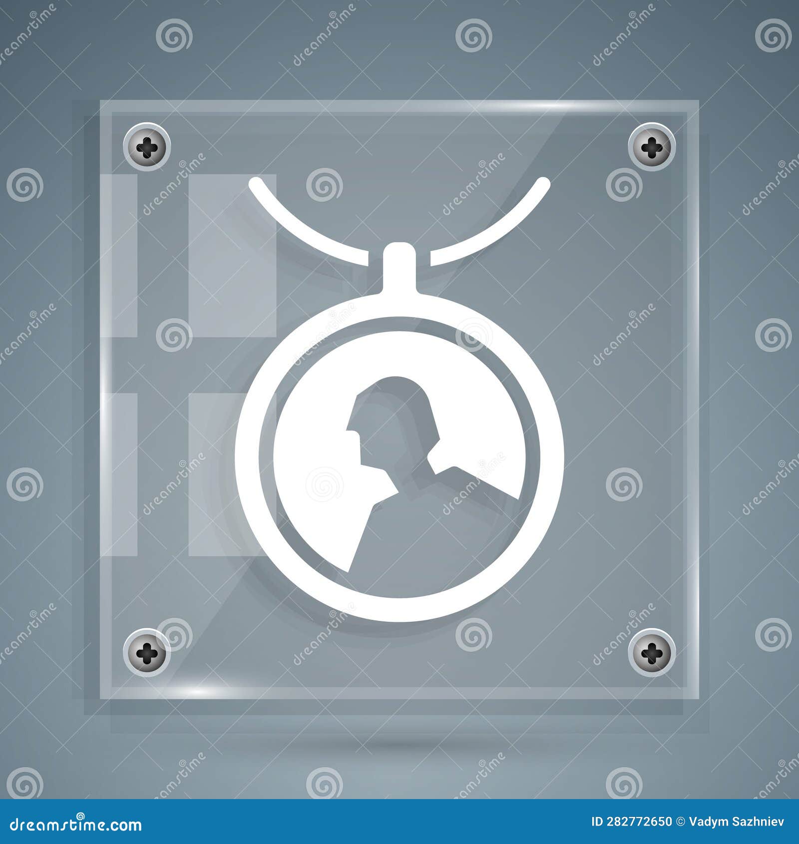 White Locket on Necklace Icon Isolated on Grey Background. Square Glass ...