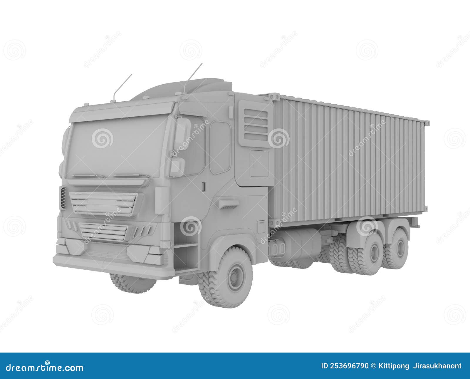 White Logistic Trailer Truck Or Lorry Model In Industrial Estate For ...