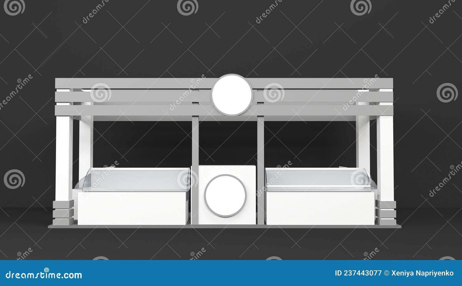 White Long Booth or Kiosk with Banner from Front View. Render Stock ...