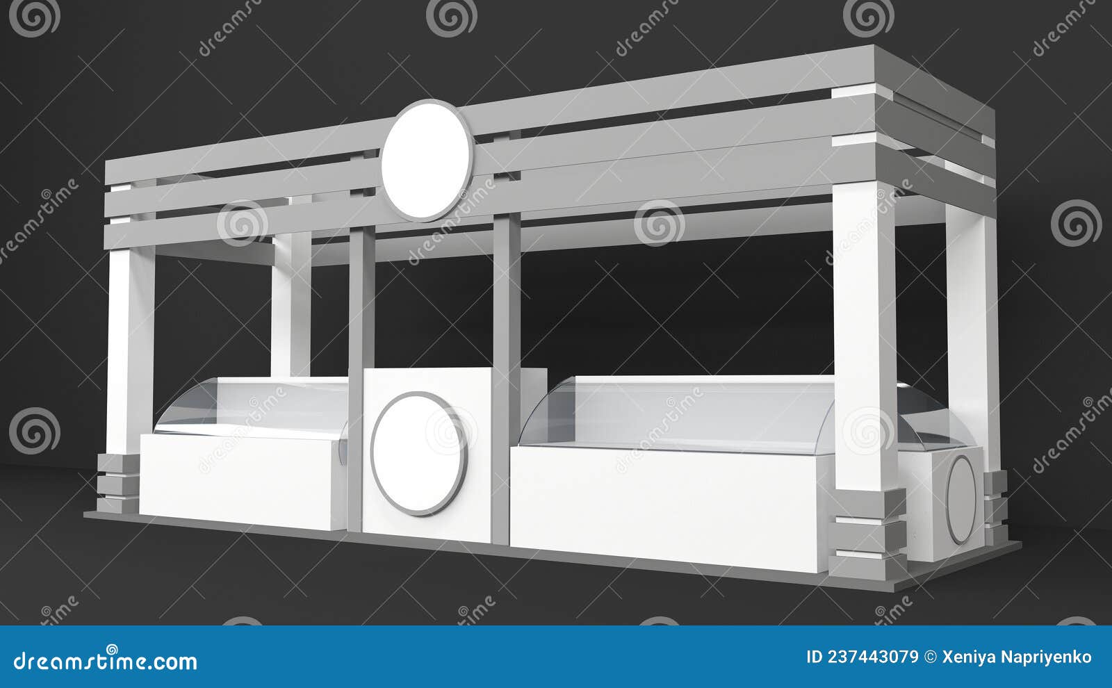 White Long Booth or Kiosk with Banner from Front View. Render Stock ...