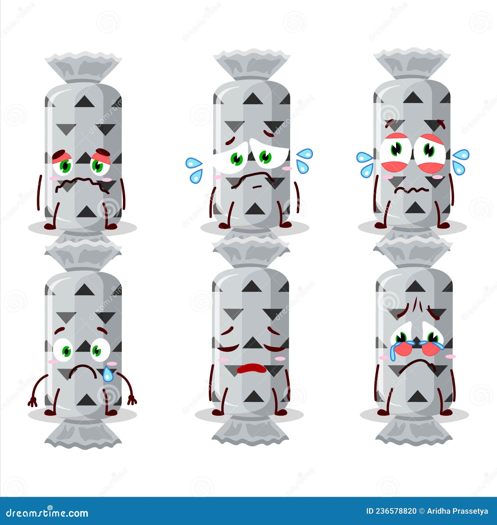 White Long Candy Package Cartoon Character with Sad Expression Stock ...