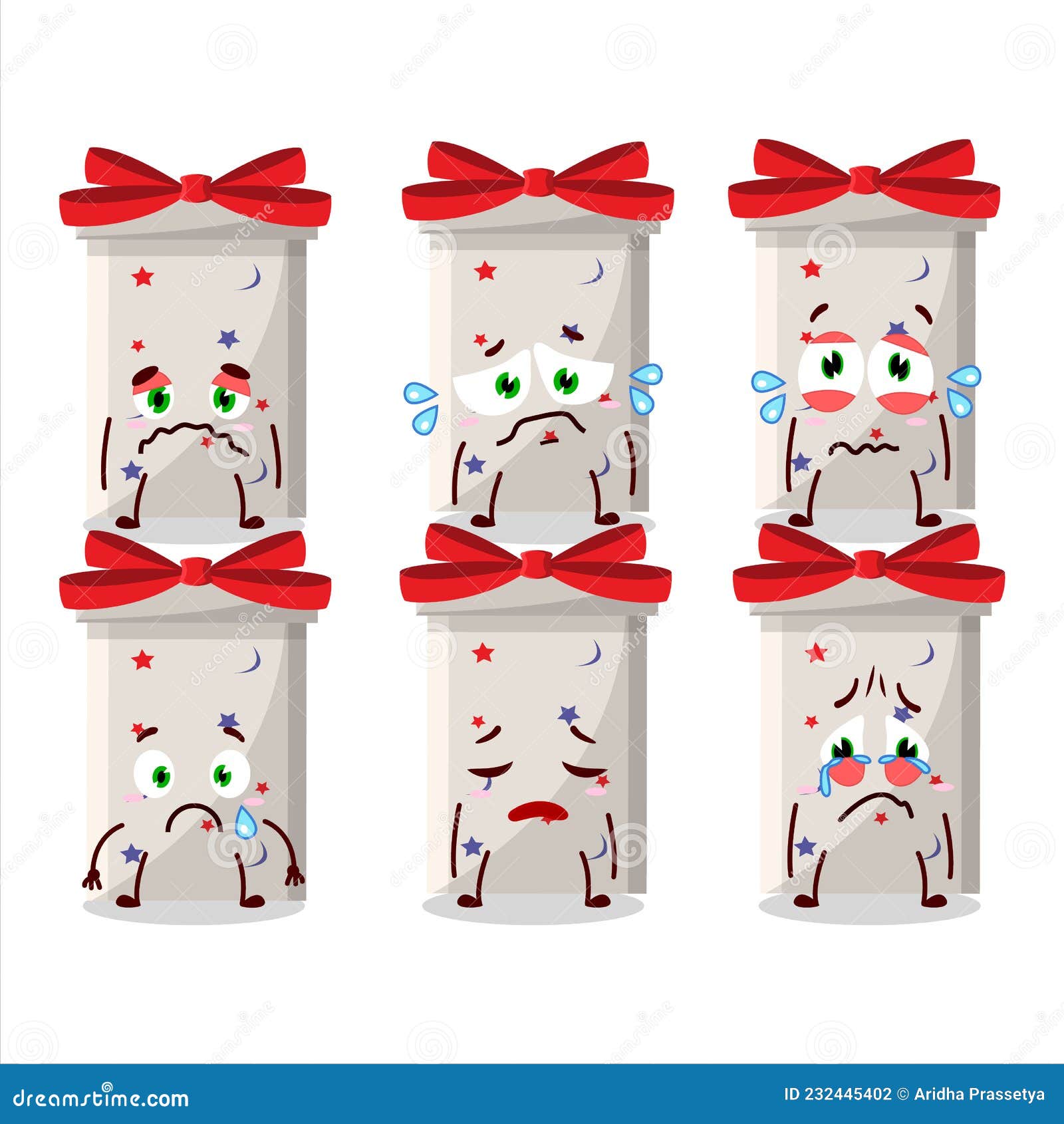White Long Gift Box Cartoon Character with Sad Expression Stock Vector ...