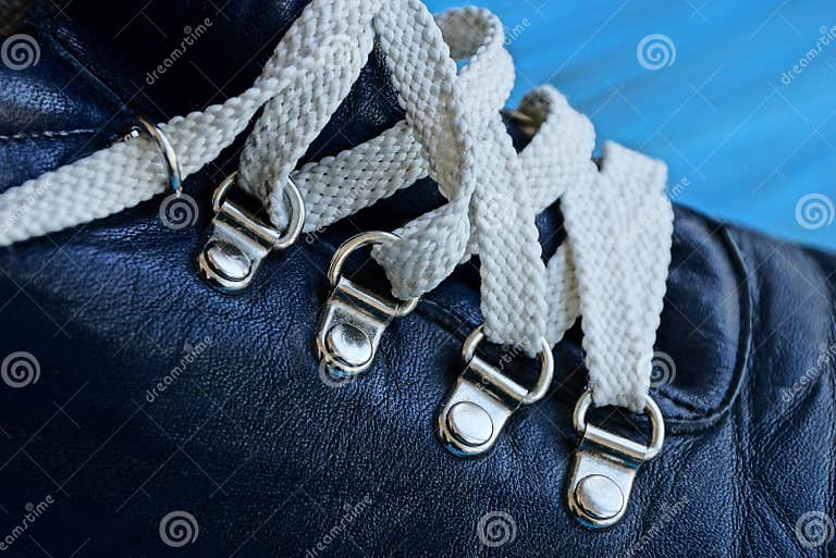 White Long String Laced with a Black Shoe Stock Image - Image of retro ...