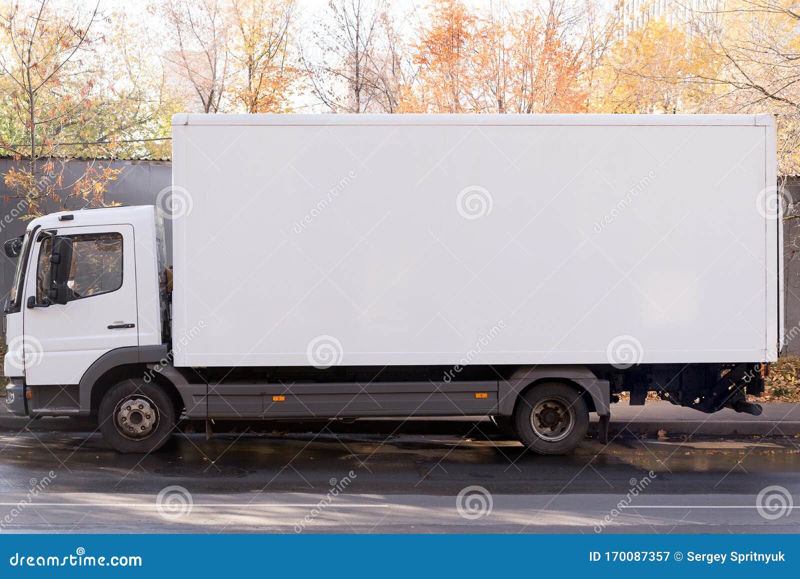 White long van side view stock image. Image of cargo - 170087357