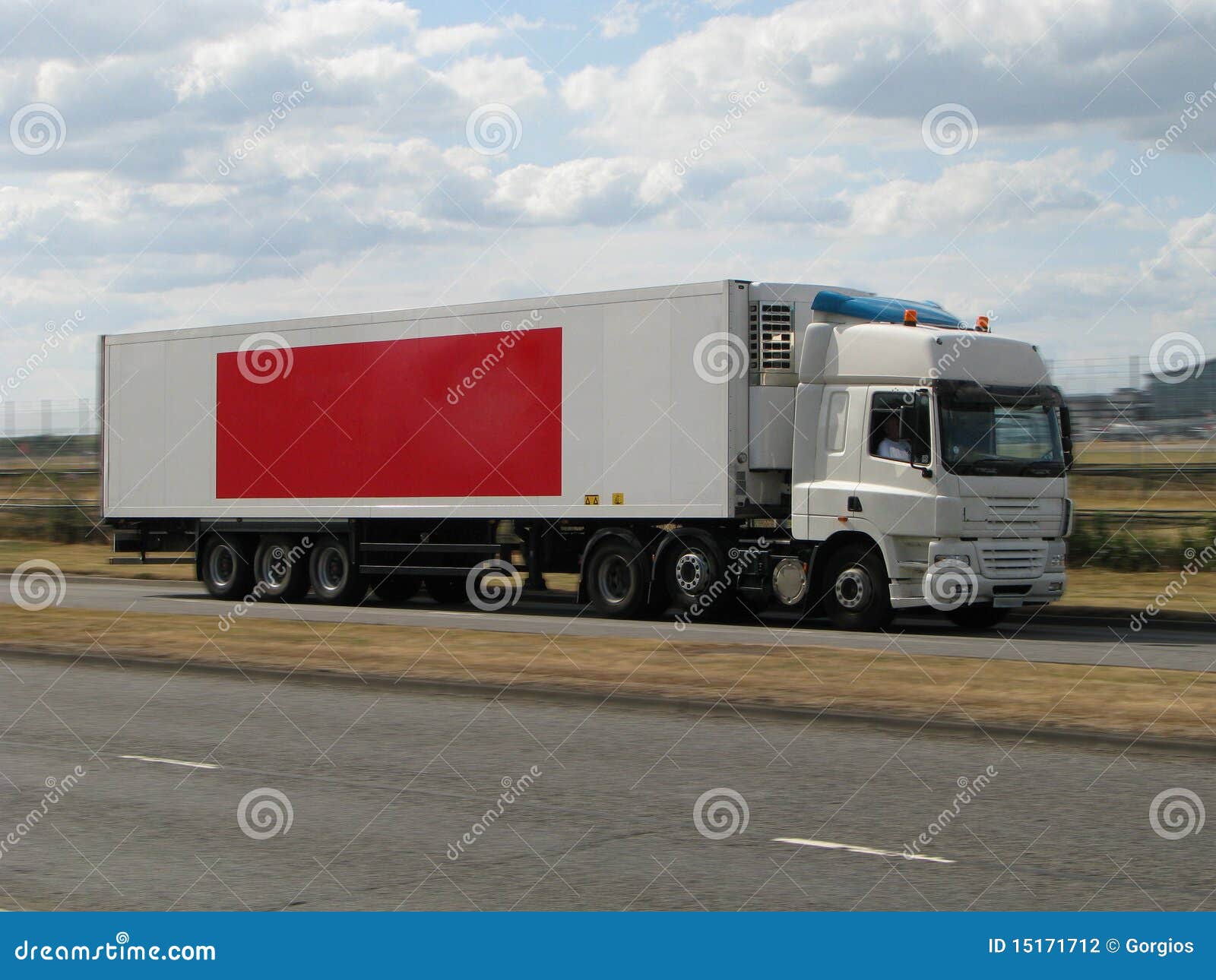 White Lorry with Red Banner Stock Photo - Image of blue, move: 15171712