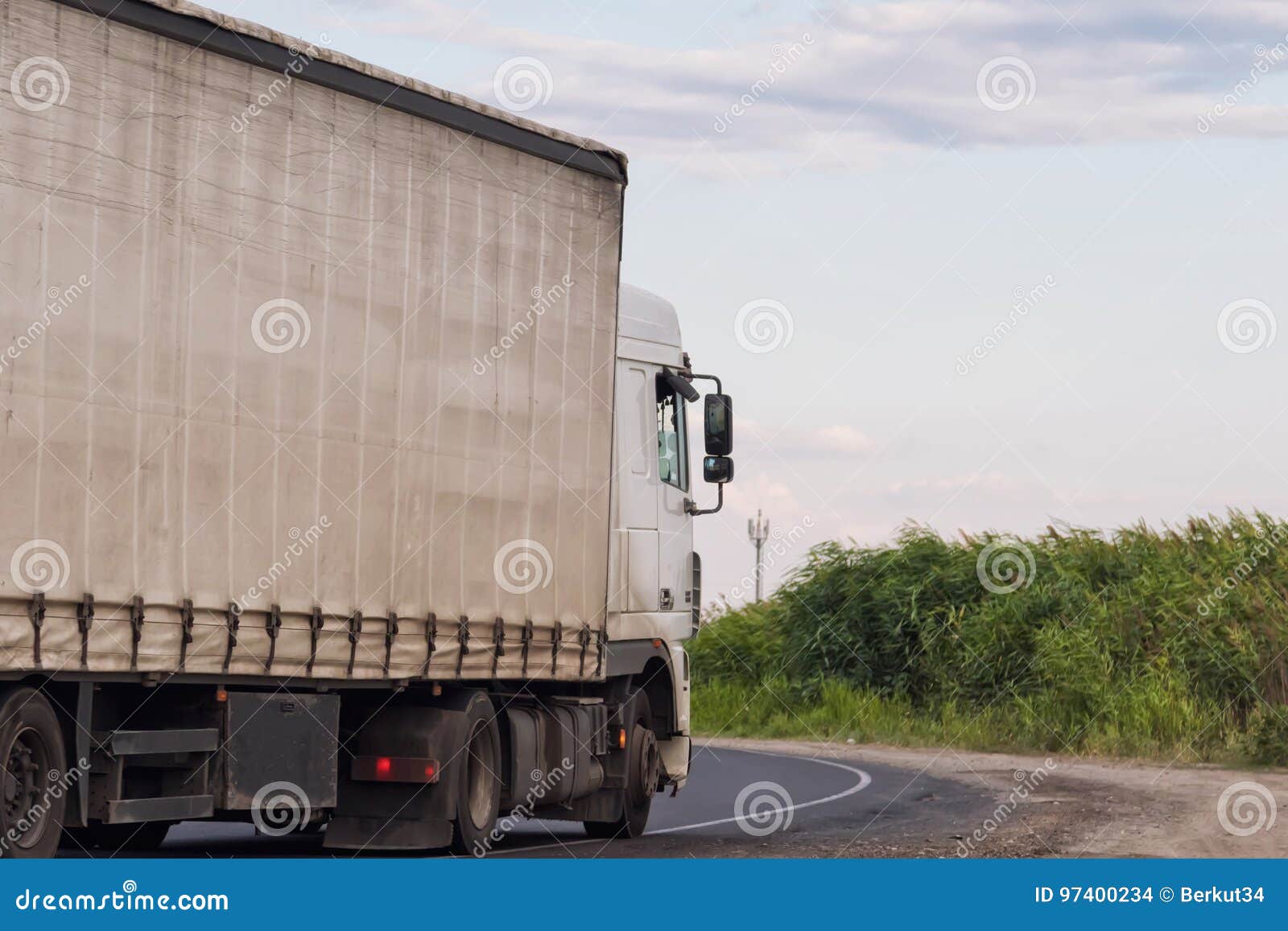 White Lorry with White Trailer Stock Photo - Image of motion, line ...