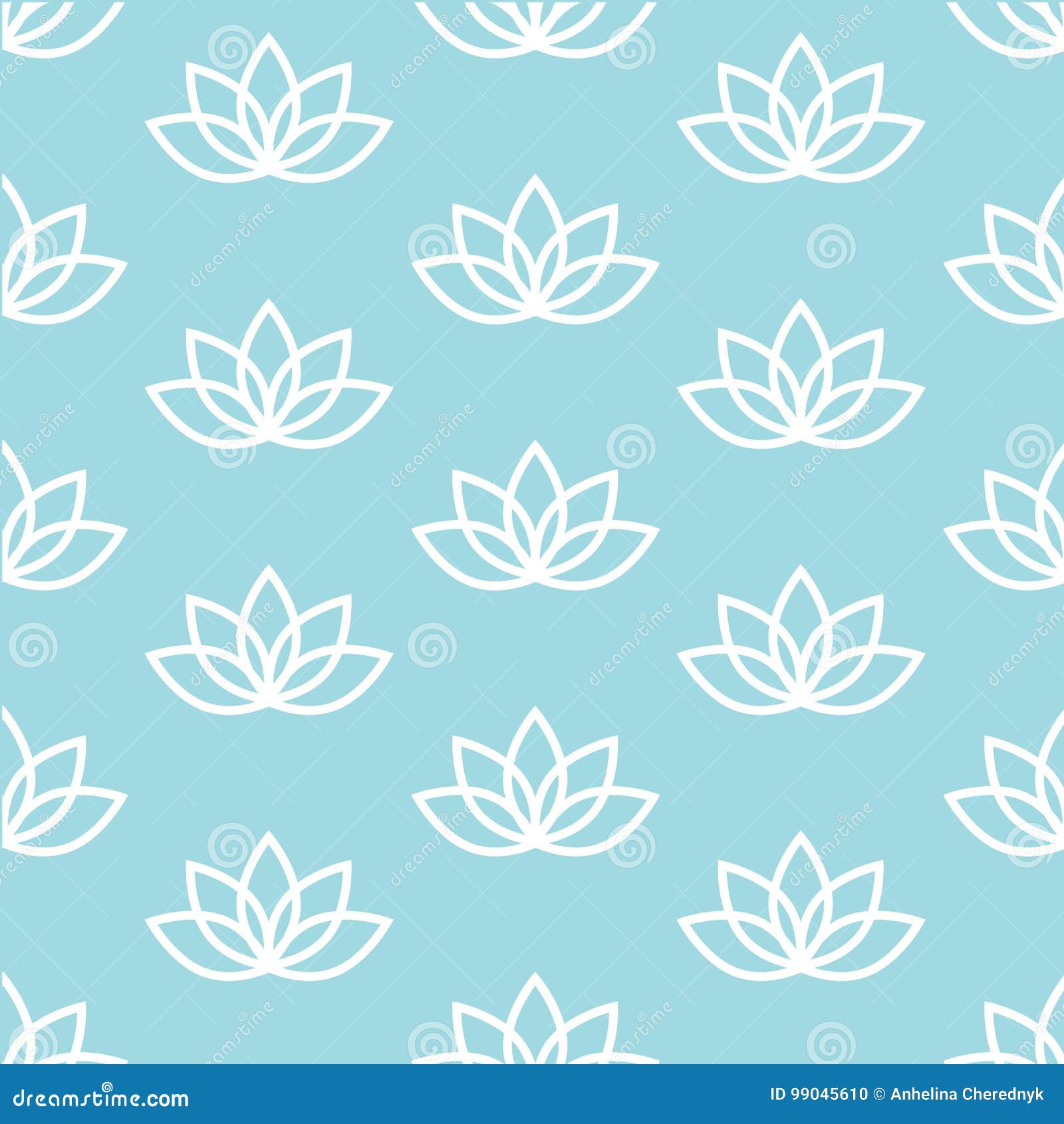 White Lotus on a Blue Background Zen Pattern Seamless Stock Vector ...