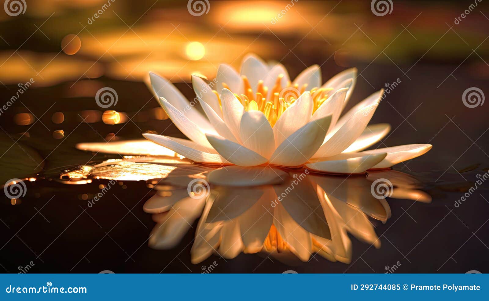 A White Lotus in a Golden Magic Pond. Generative Ai Stock Image - Image ...