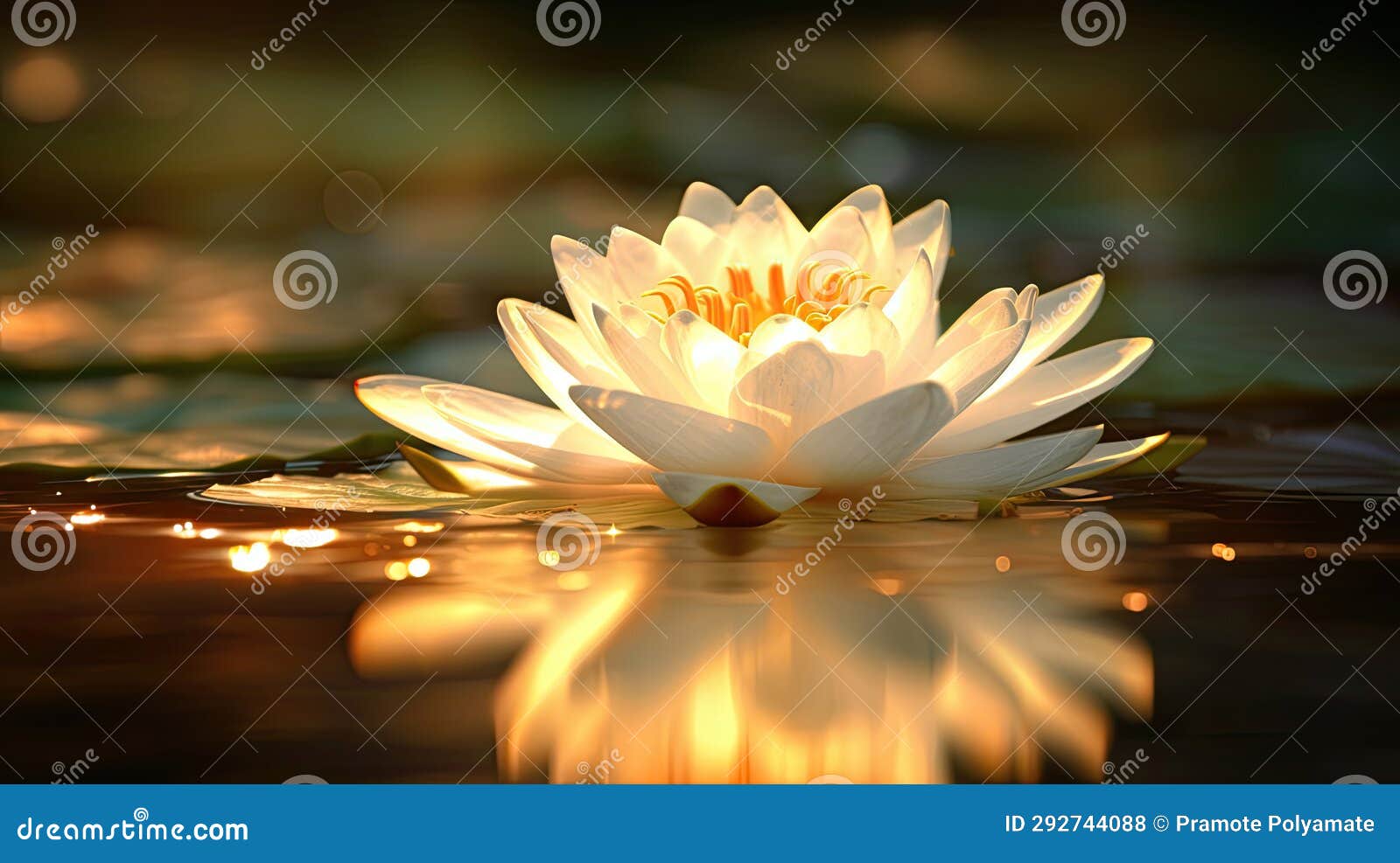 A White Lotus in a Golden Magic Pond. Generative Ai Stock Photo - Image ...
