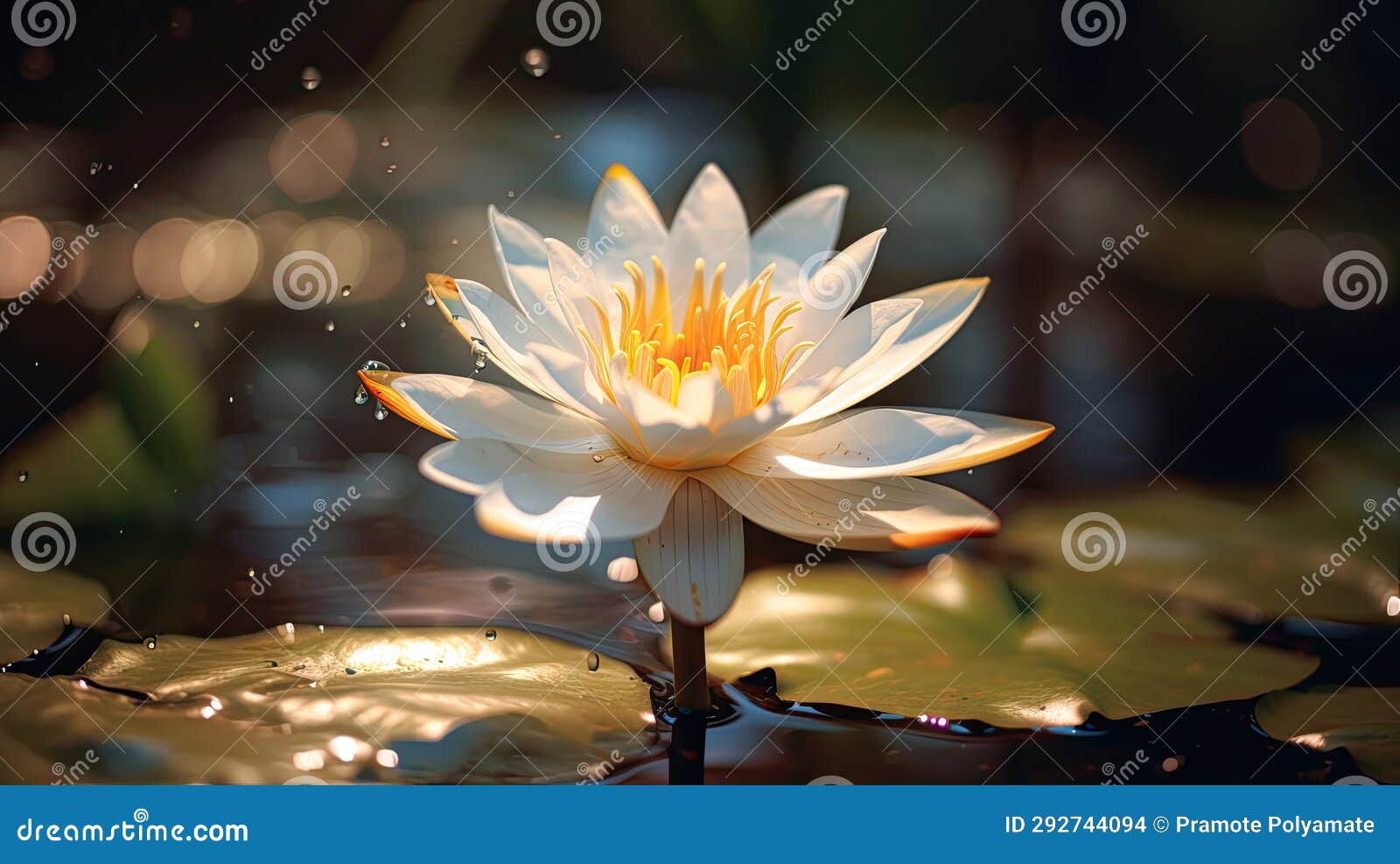 A White Lotus in a Golden Magic Pond. Generative Ai Stock Photo - Image ...