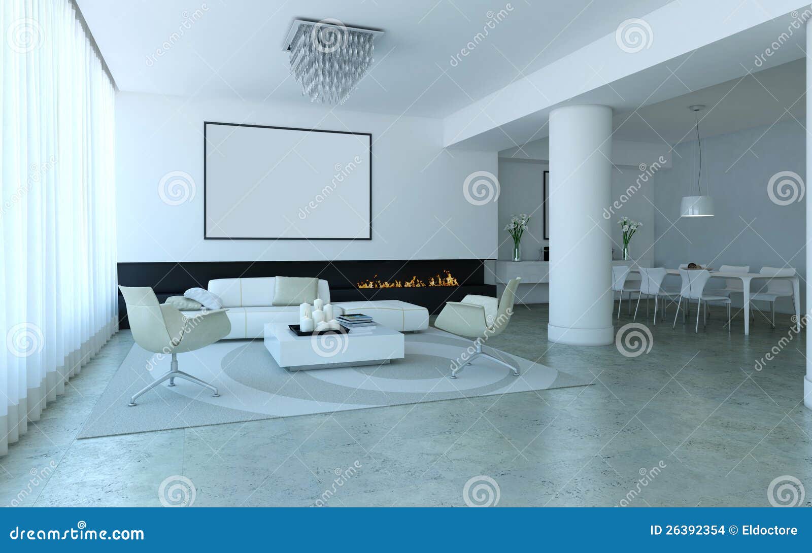White Lounge Style Living Room Stock Illustration - Illustration of ...