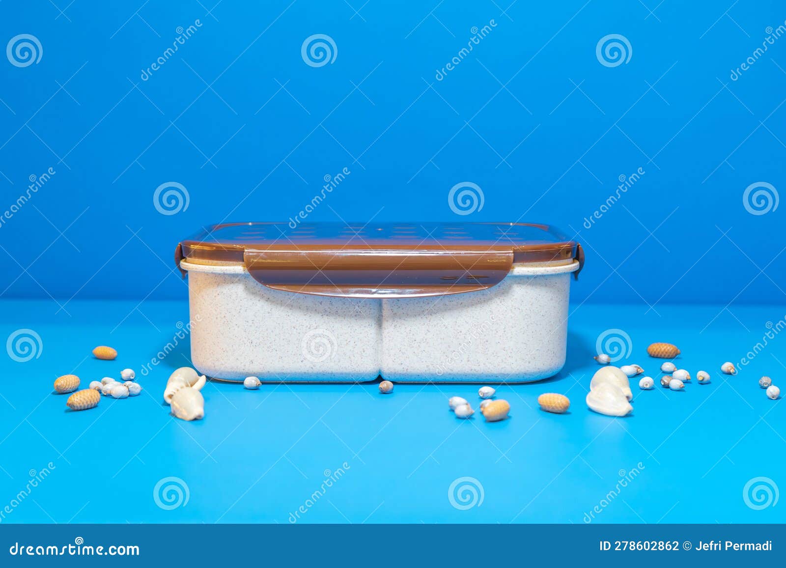 White Lunch Box with Brown Lid and Three Compartments Stock Photo ...