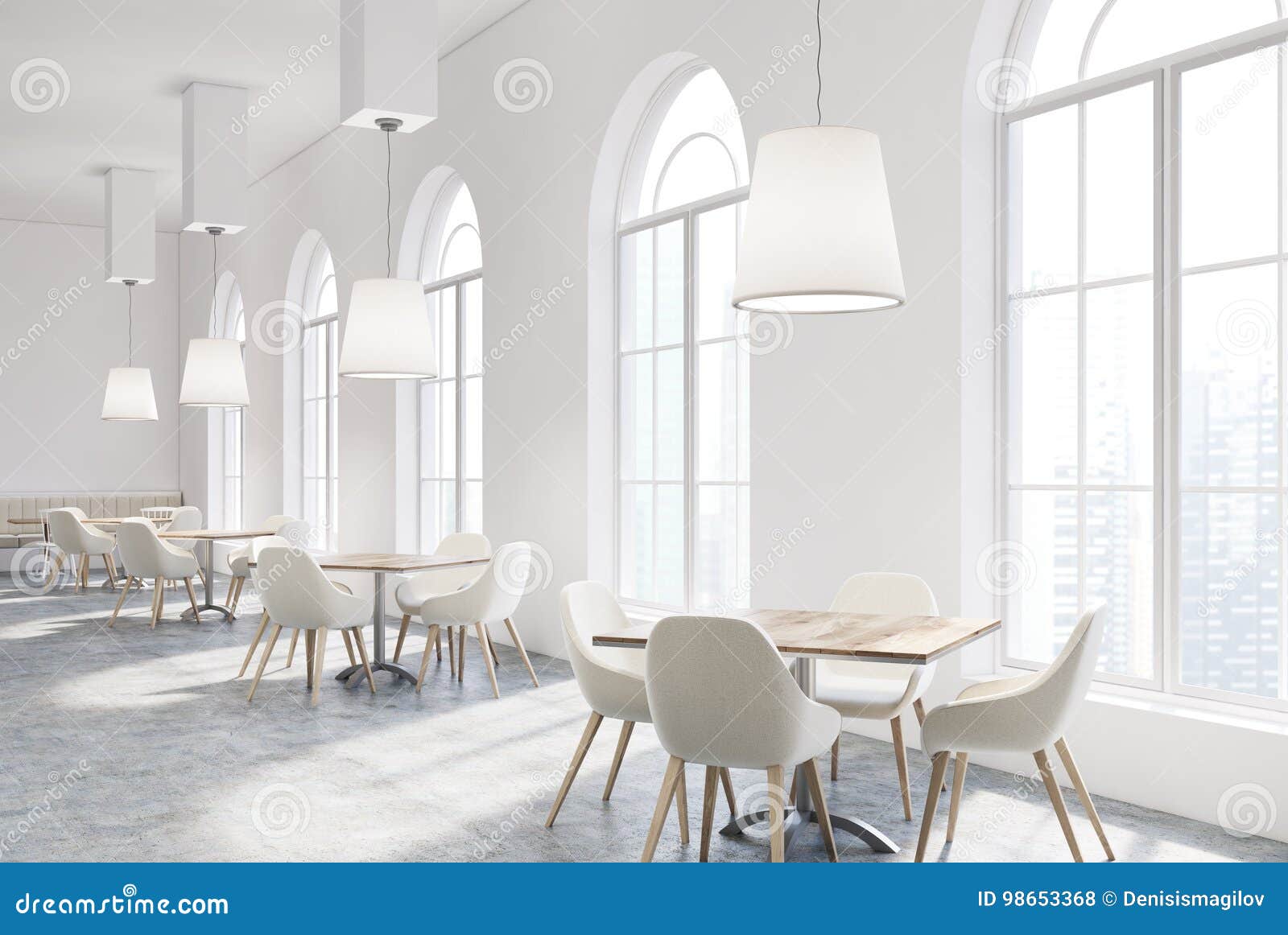 White luxury cafe interior stock illustration. Illustration of copy ...