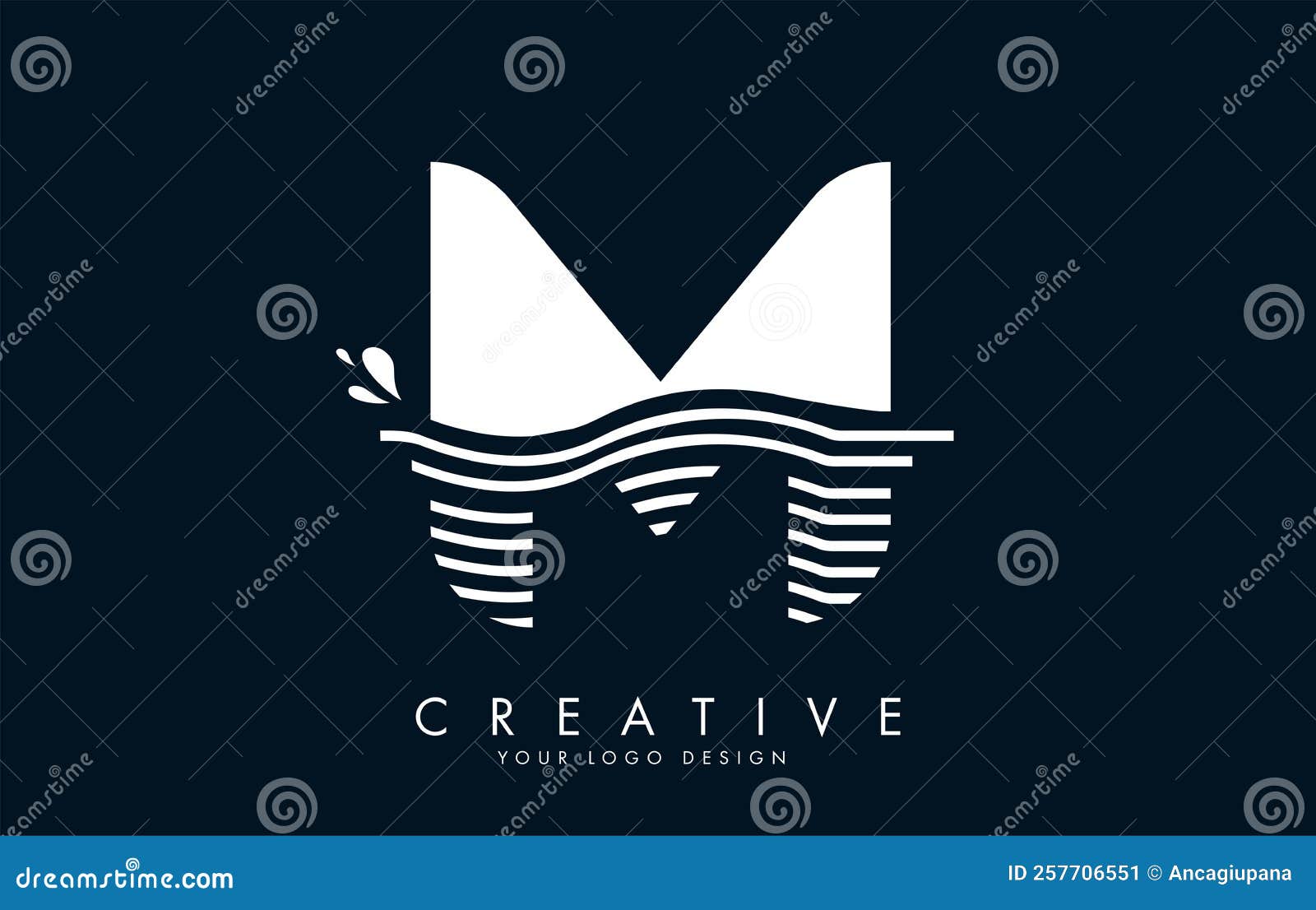 White M Letter Logo with Waves and Water Drops Design Stock Vector ...