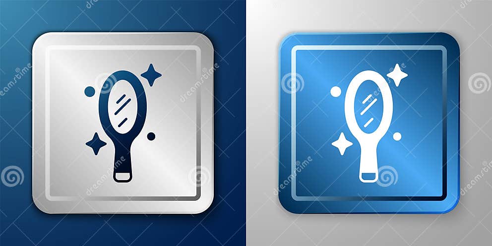 White Magic Hand Mirror Icon Isolated on Blue and Grey Background ...