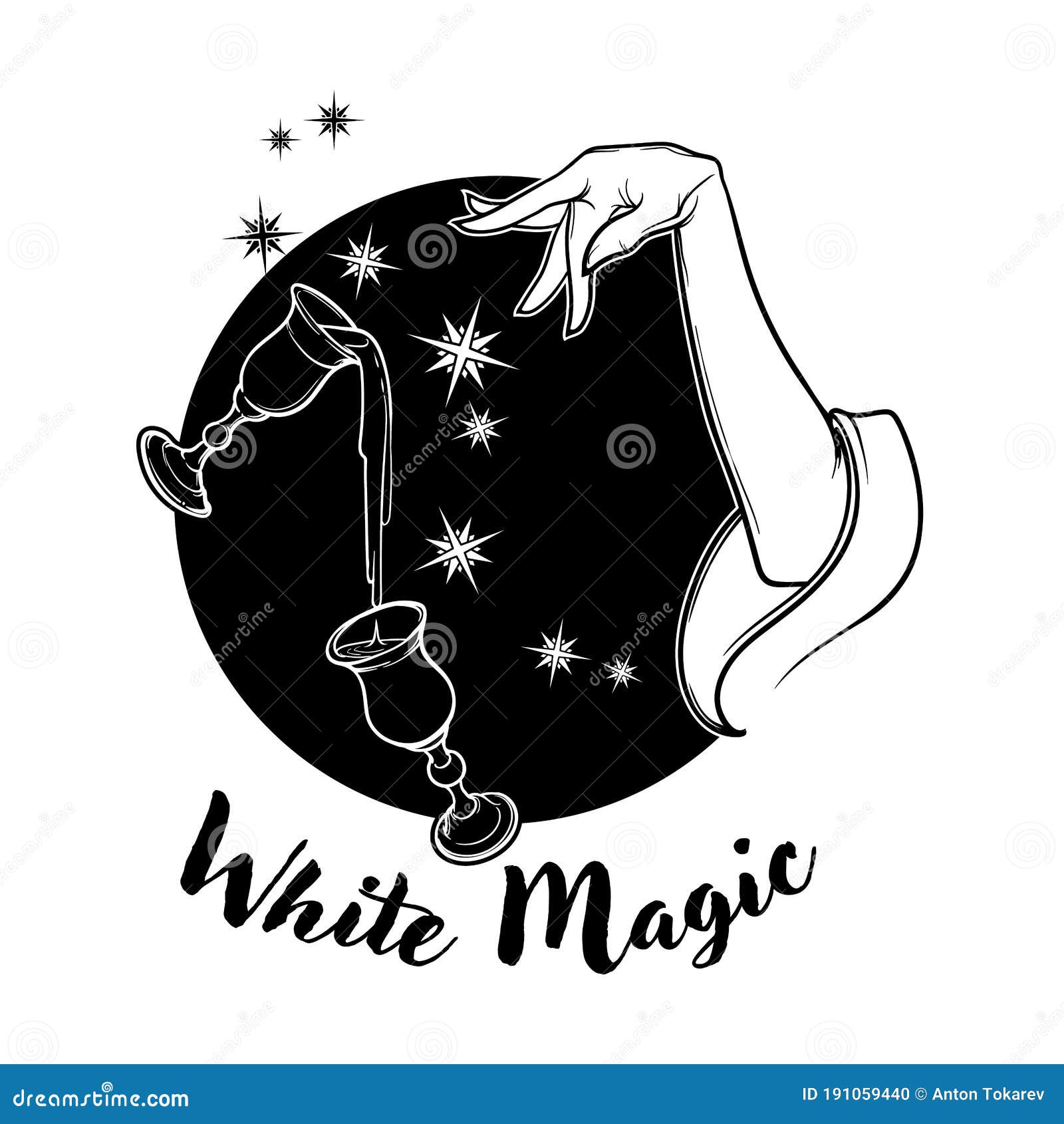 White Magic. Hand Performing Magical Gestures and Levitating Glasses ...