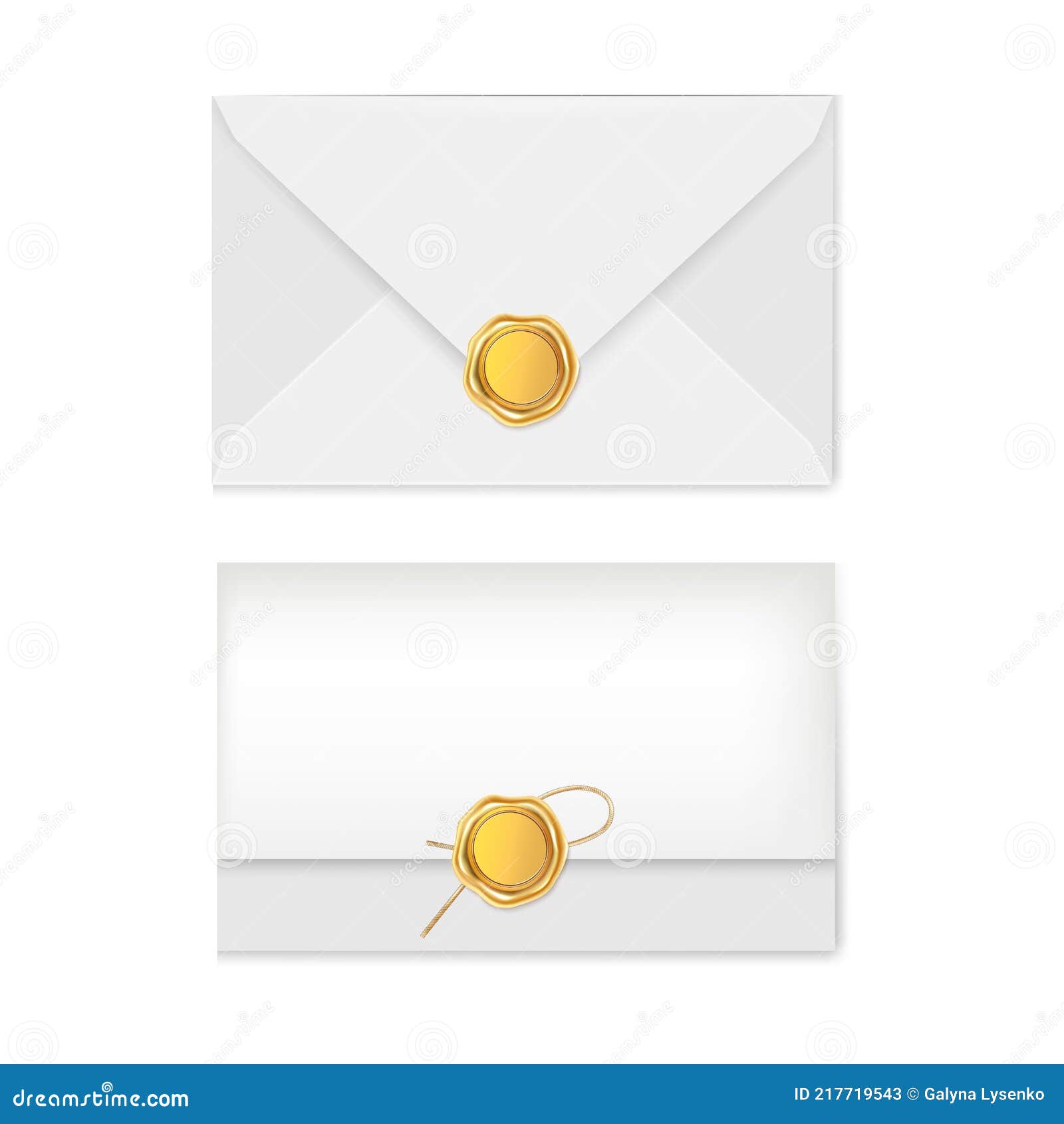 White Mail Envelope with a Gold Stamp on a Light Background. Stock ...