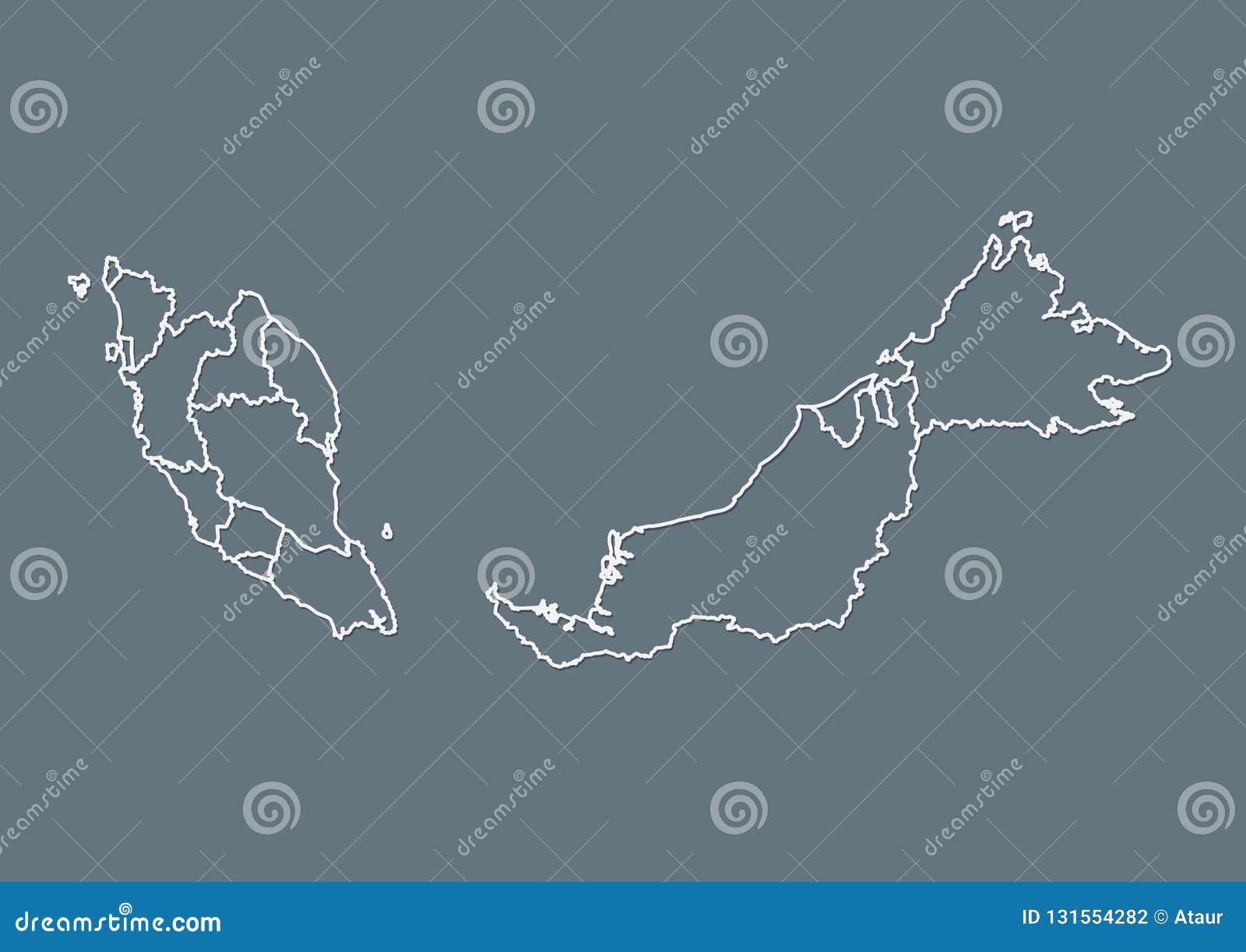 Malaysia Map With States Isolated On White Background. Cartoon Vector ...