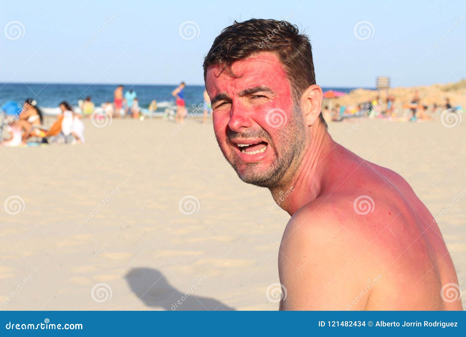 White Man at the Beach during Heatwave Stock Photo - Image of error ...