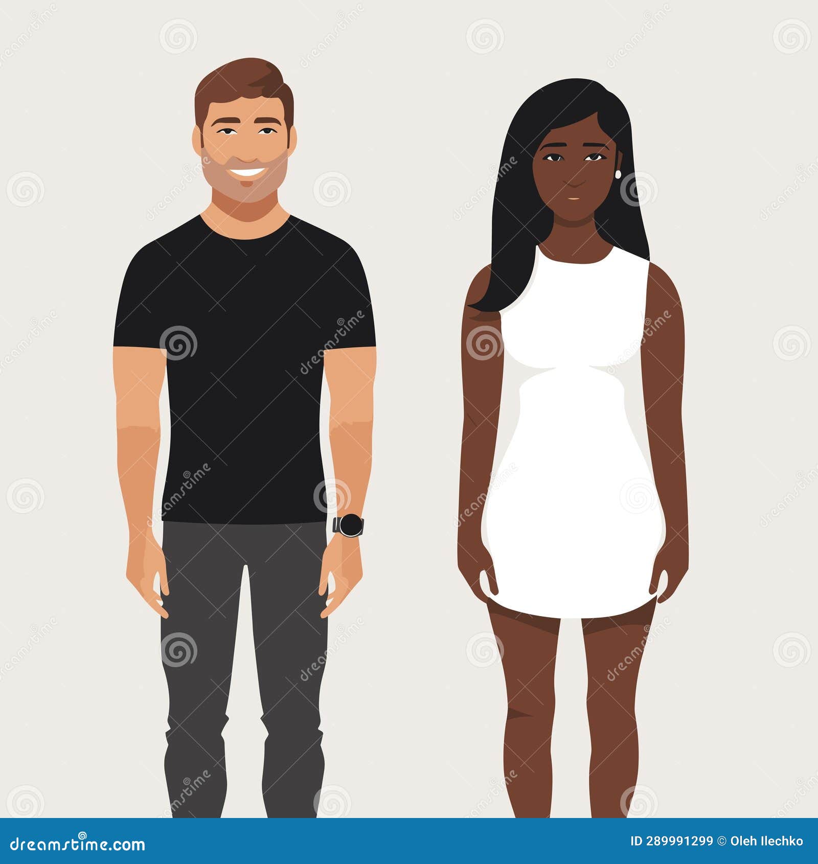 White Man Black Woman Date Vector Flat Isolated Illustration Stock